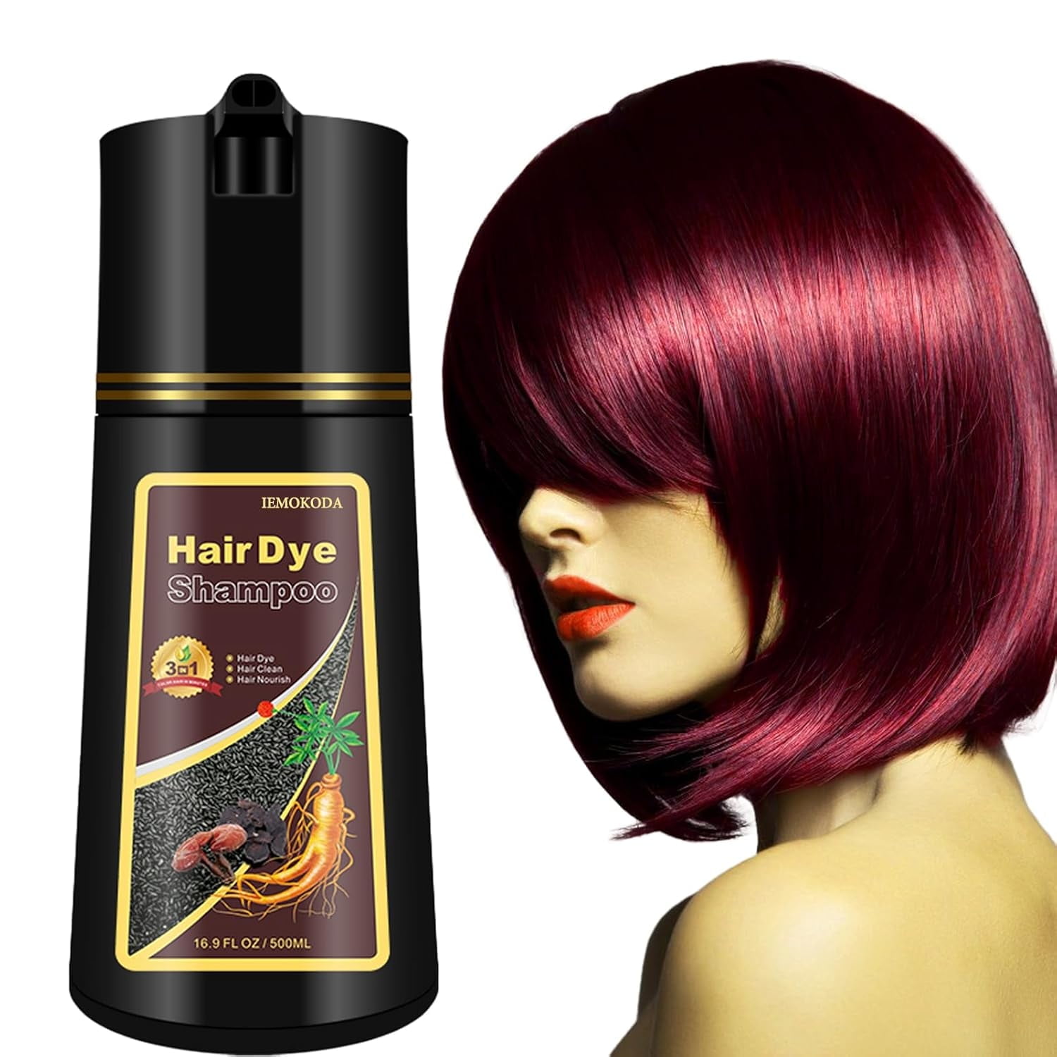 Wine Red Hair Dye Shampoo 3-in-1, Instant Shampoo Hair Dye for Women,Burgundy Shampoo Dye Hair ...