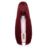 Wine Red Long Wig 31 Inch Straight Hair Cosplay Wigs Women's Full Wig ...