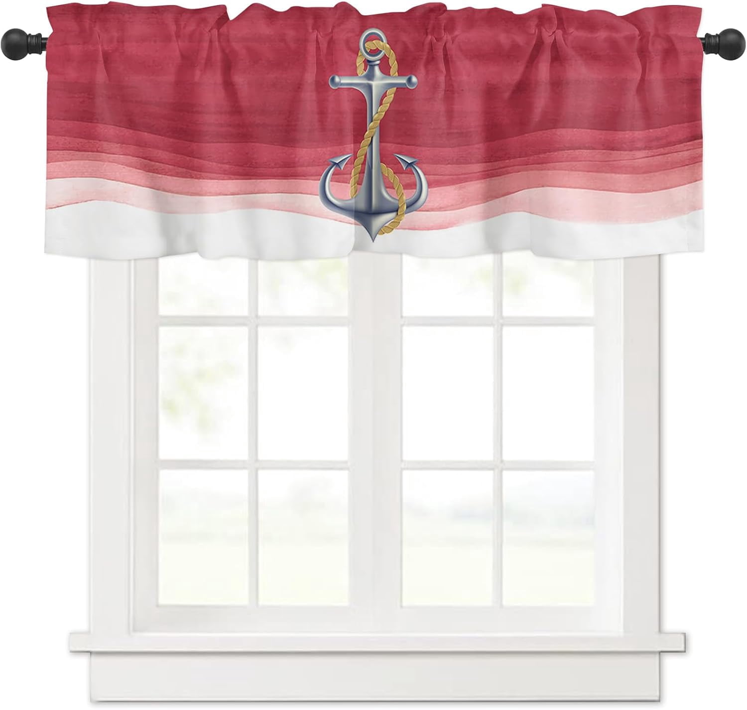 Wine Red Nautical Valances Window Treatment Farmhouse Decor, Red Ombre ...