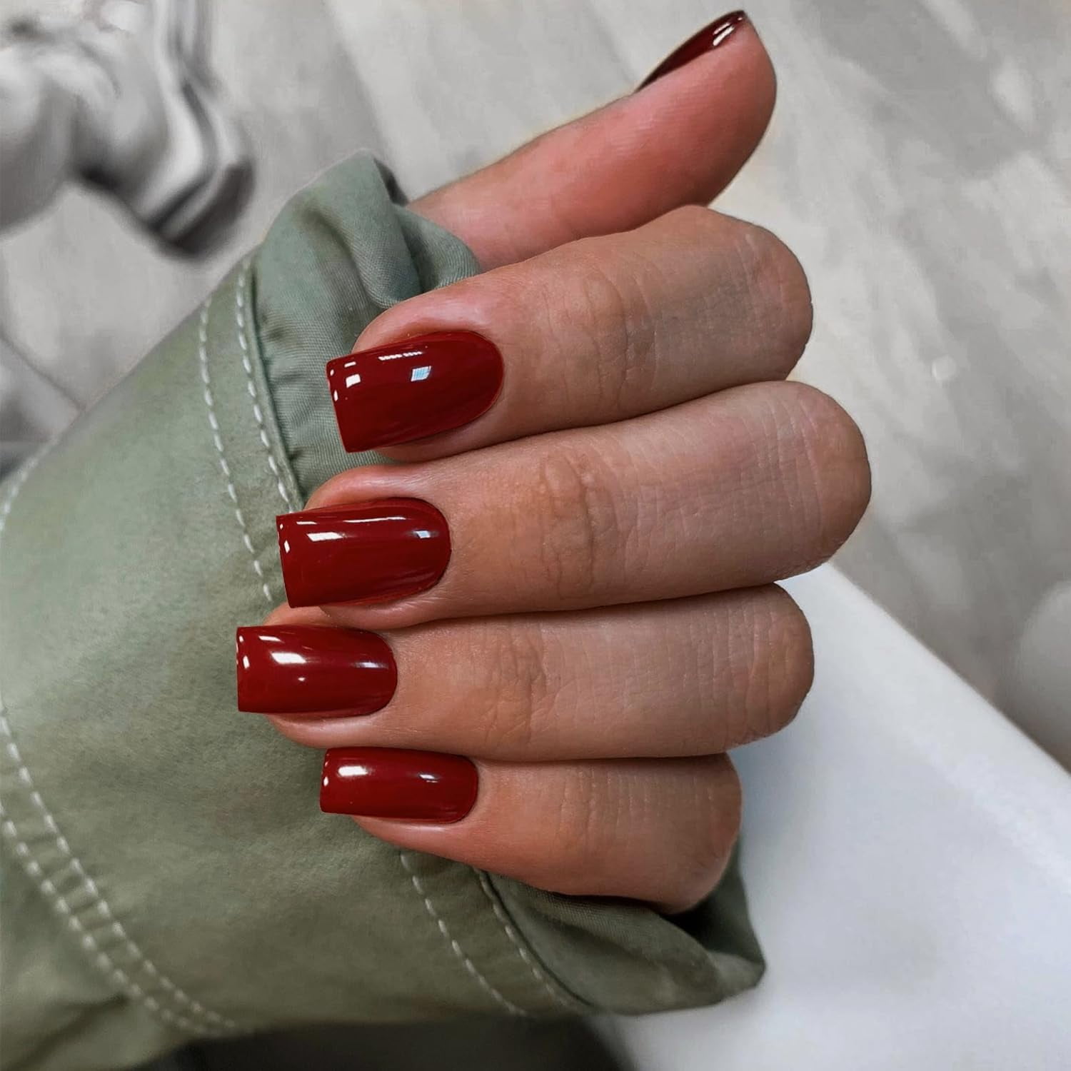 Wine Red Press on Nails Short Medium Square Glue on Nails Set,Xcreando Summer Square Fake Nails ...