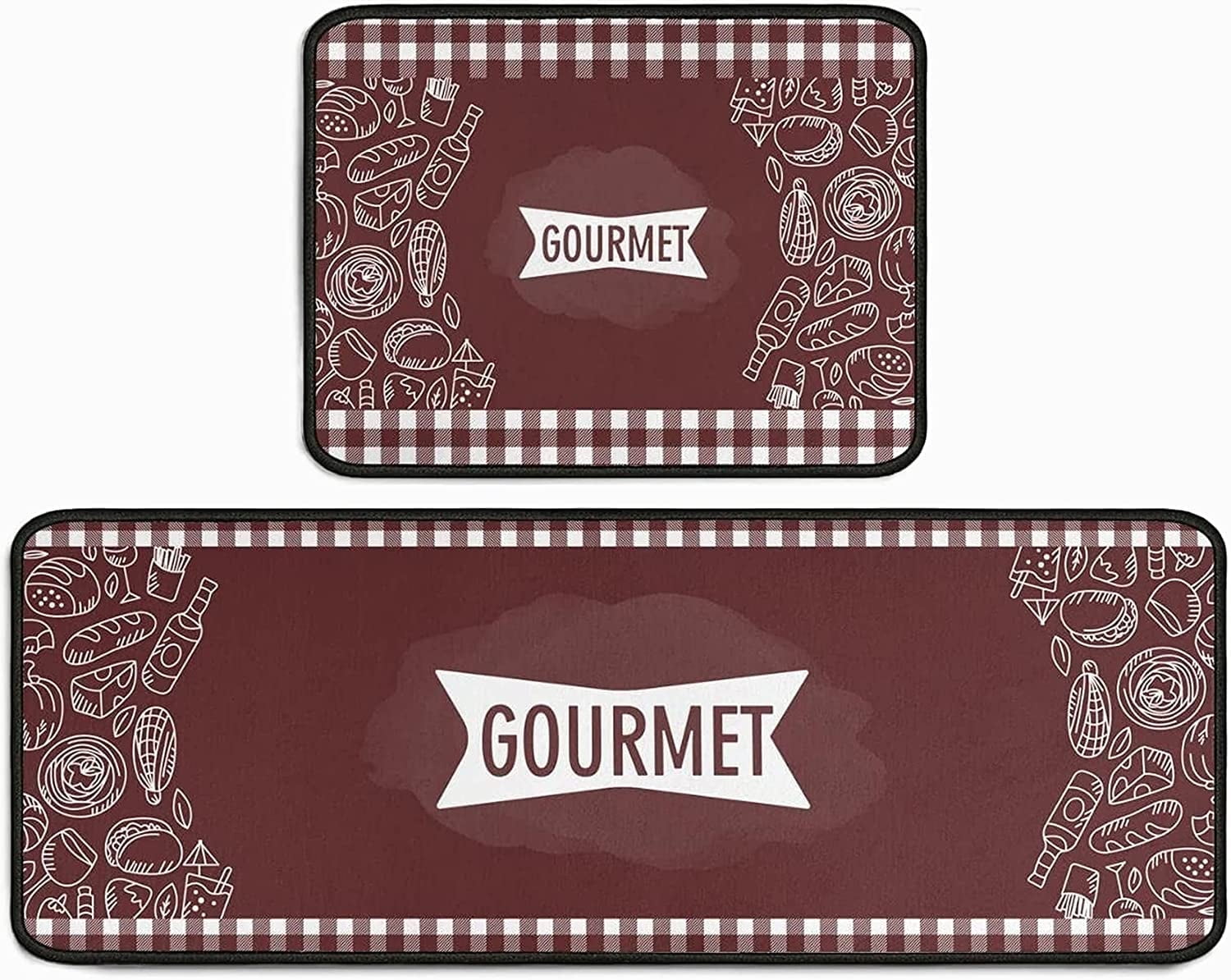 Wine Red Rug 2 Pieces Buffalo Plaid Kitchen Rugs Set Farmhouse Gourmet ...