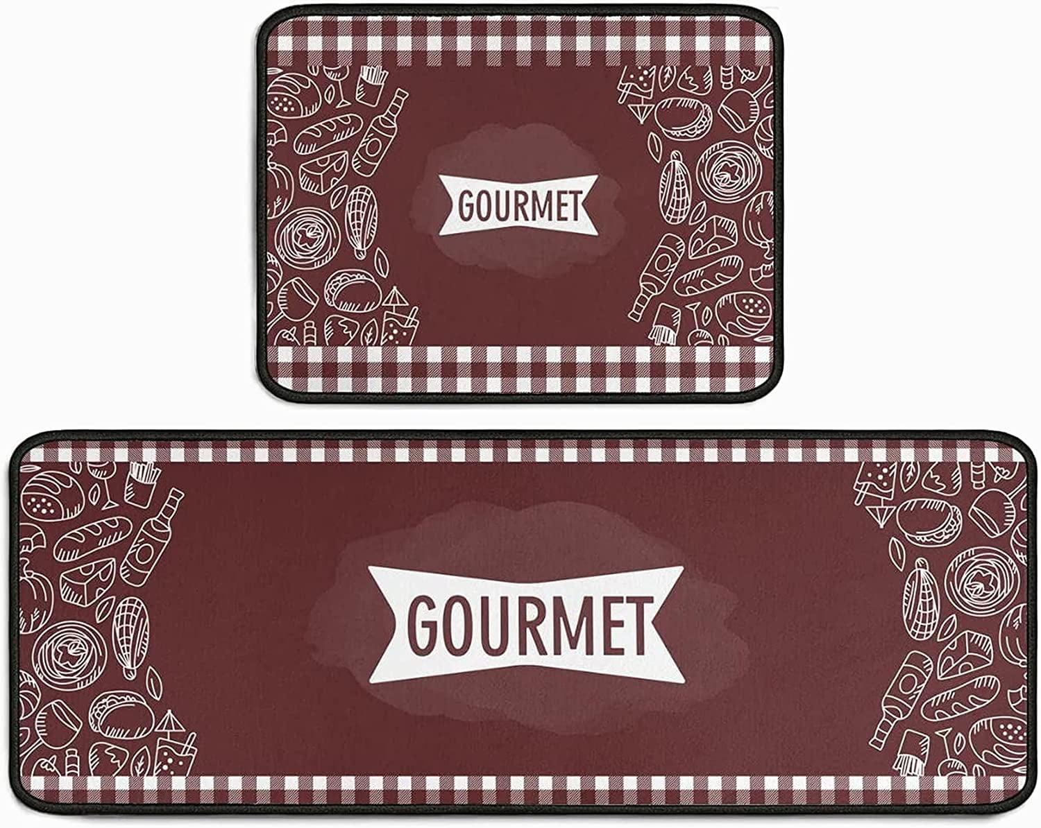 Wine Red Rug 2 Pieces Buffalo Plaid Kitchen Rugs Set Farmhouse Gourmet ...