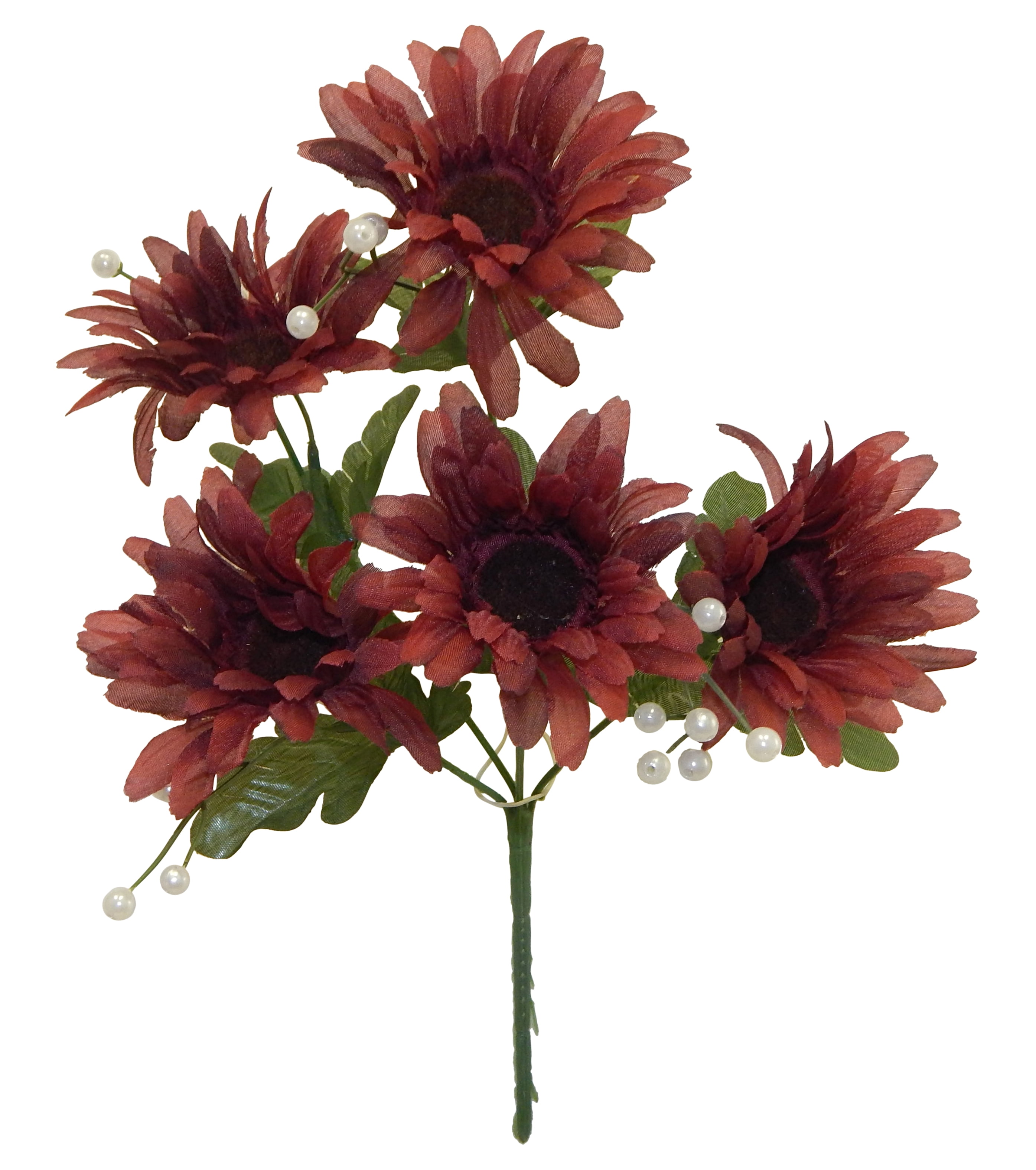 Wine Red Shasta Daisy with Pearls 14in Artificial Polysilk Faux Fake ...