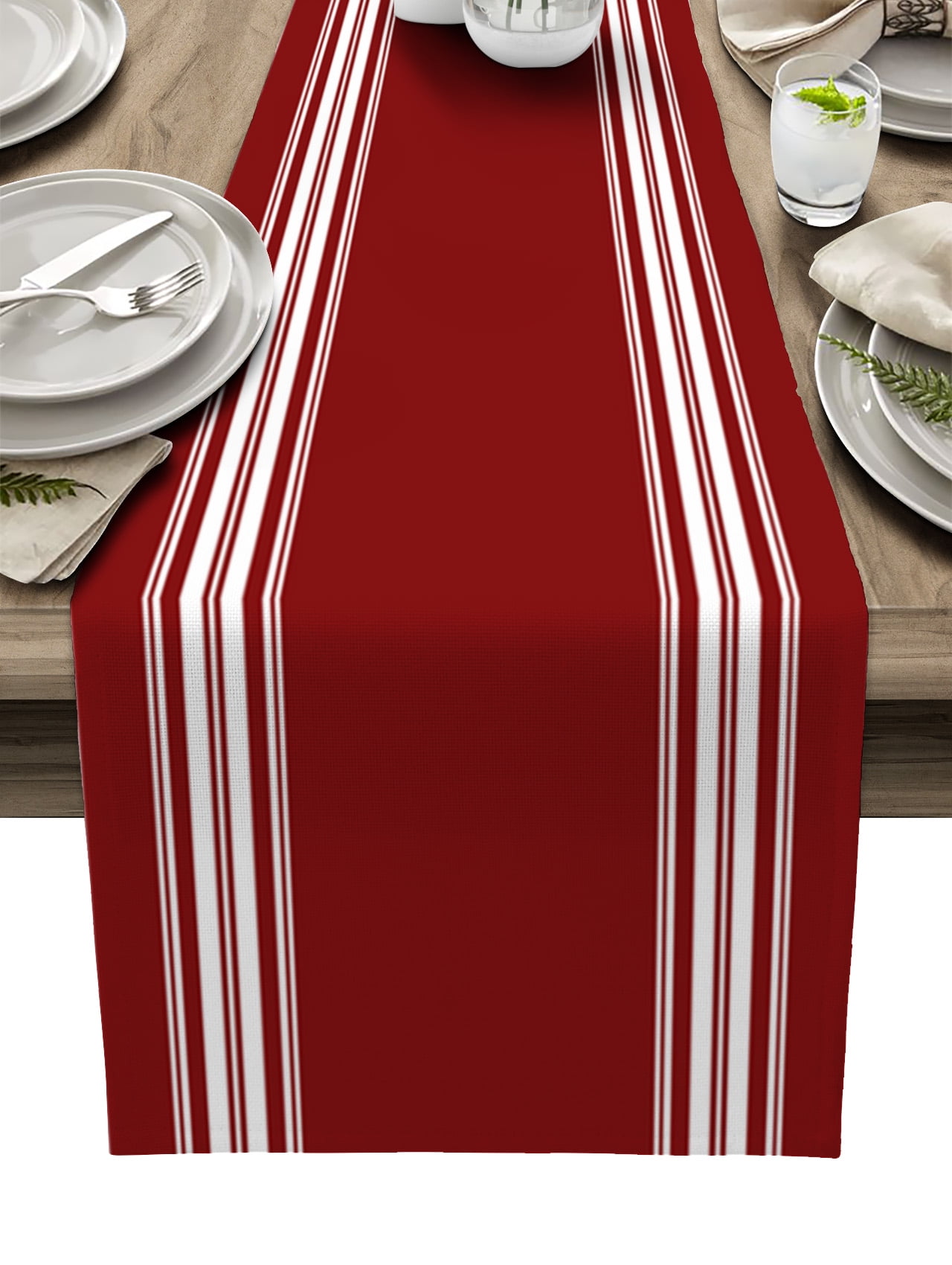 Wine Red Stripes Table Runner luxury Kitchen Dinner Table Cover Wedding ...