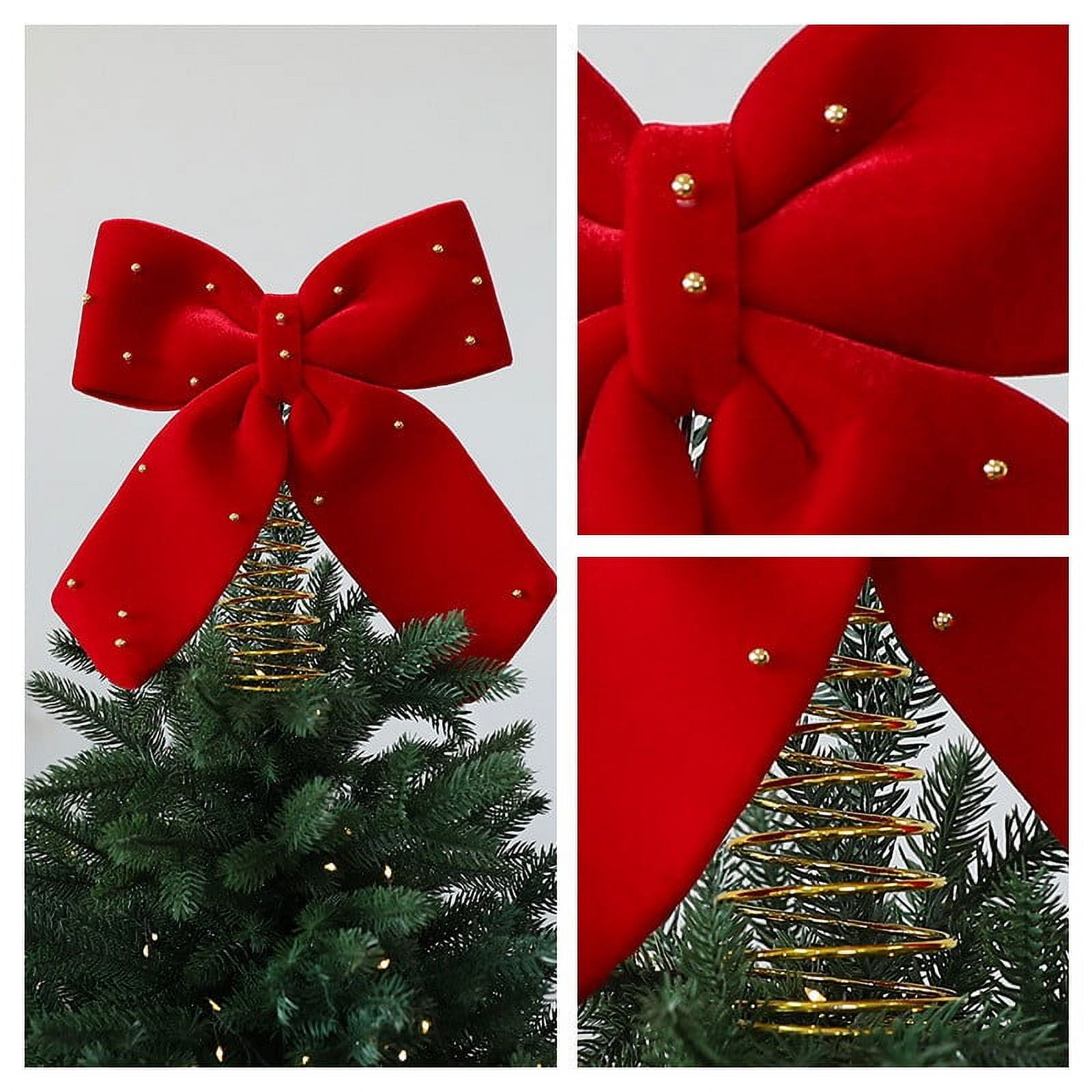 Wine Red Velvet Christmas Tree Top Star Bow Christmas Decoration Bow ...