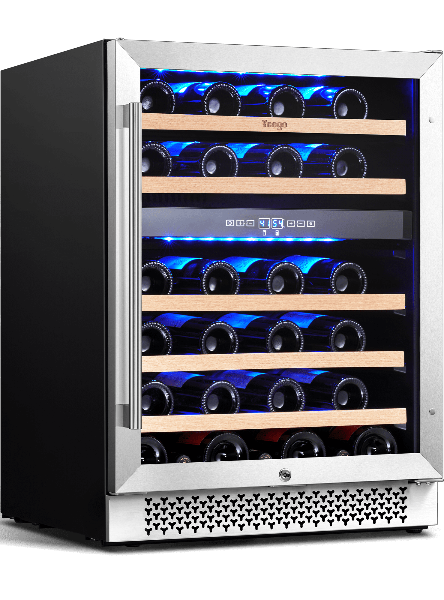 Yeego Wine Refrigerator Cooler 24 Inch 46 Bottles Wine Fridge with Glass Door Dual Zone Wine Cooler with Reversible Door Hinge Safety Lock Built in or Freestanding Fridge for Home Kitchen