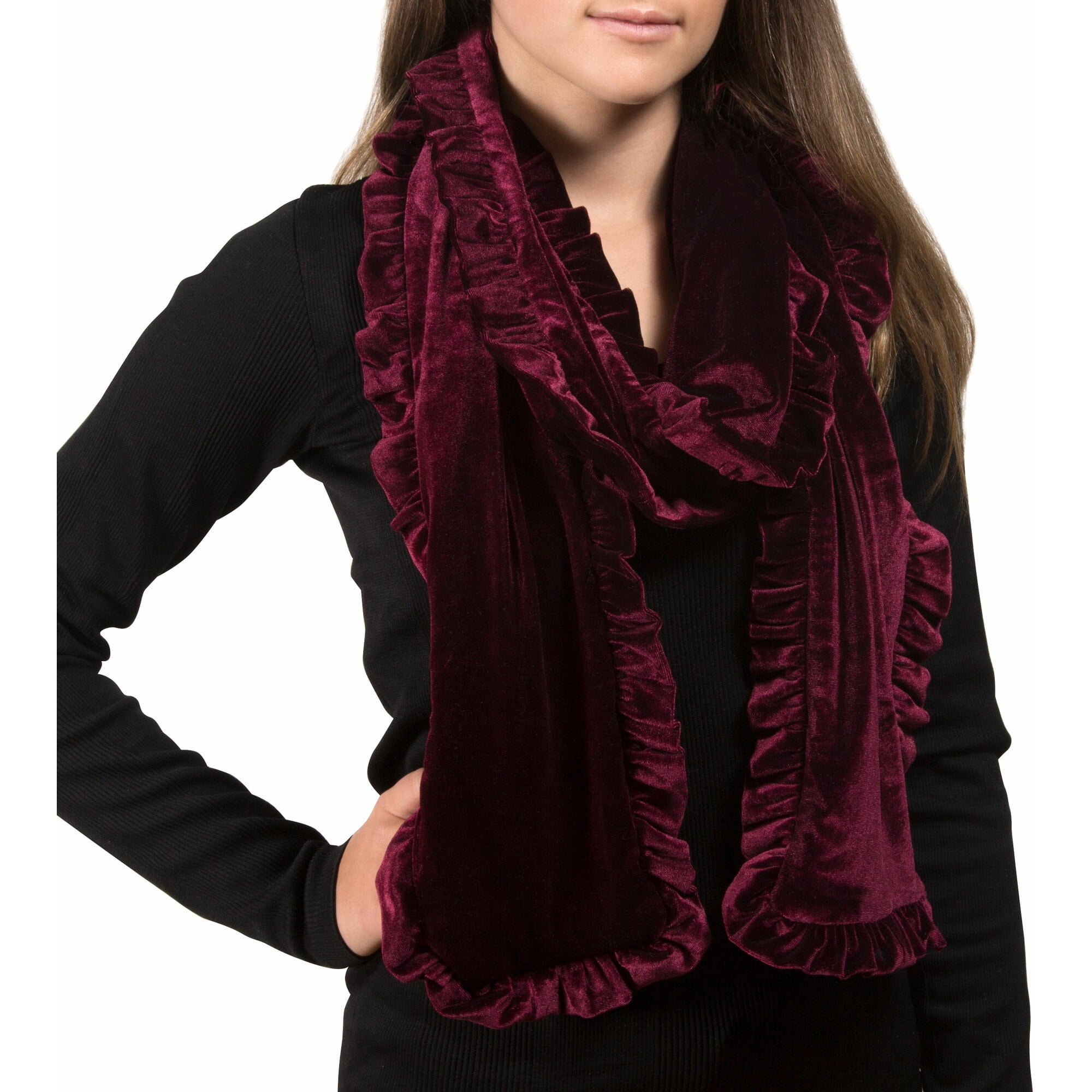 Pavilion Gift Company - Wine - Ruffled Velvet Scarf - Walmart.com