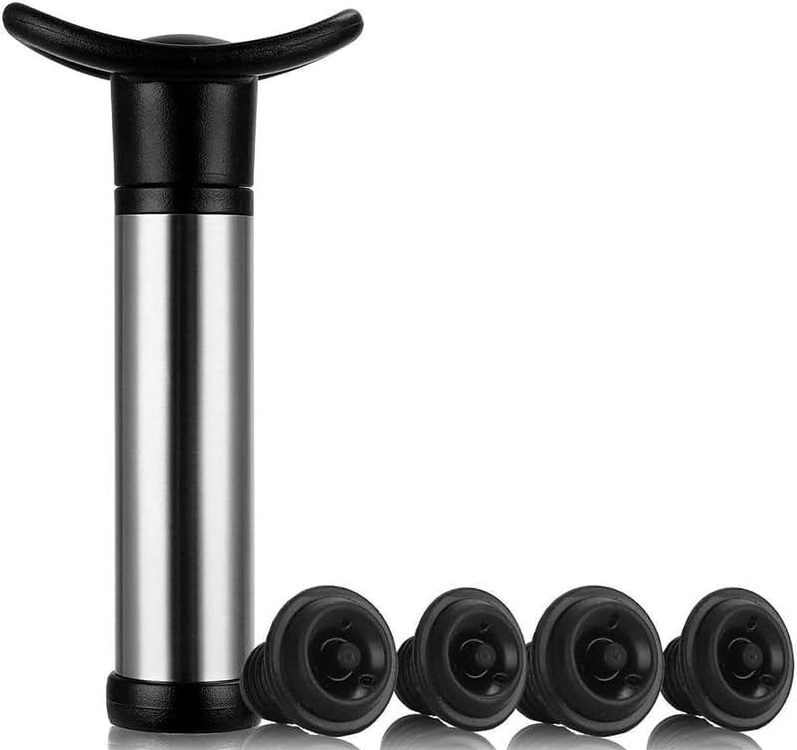 Wine Saver Vacuum Pump with 4 Wine Bottle Stoppers, Stainless Steel (4 ...