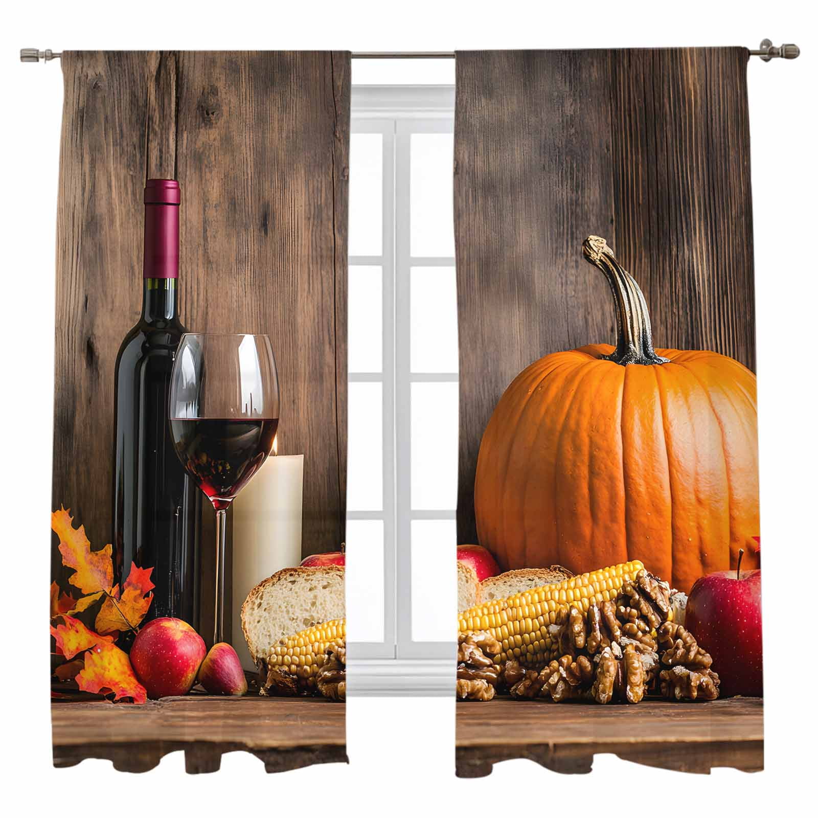 Wine Sheer Curtains 72 inches Long, Maple Leaf Grape Barrel Pumpkin ...