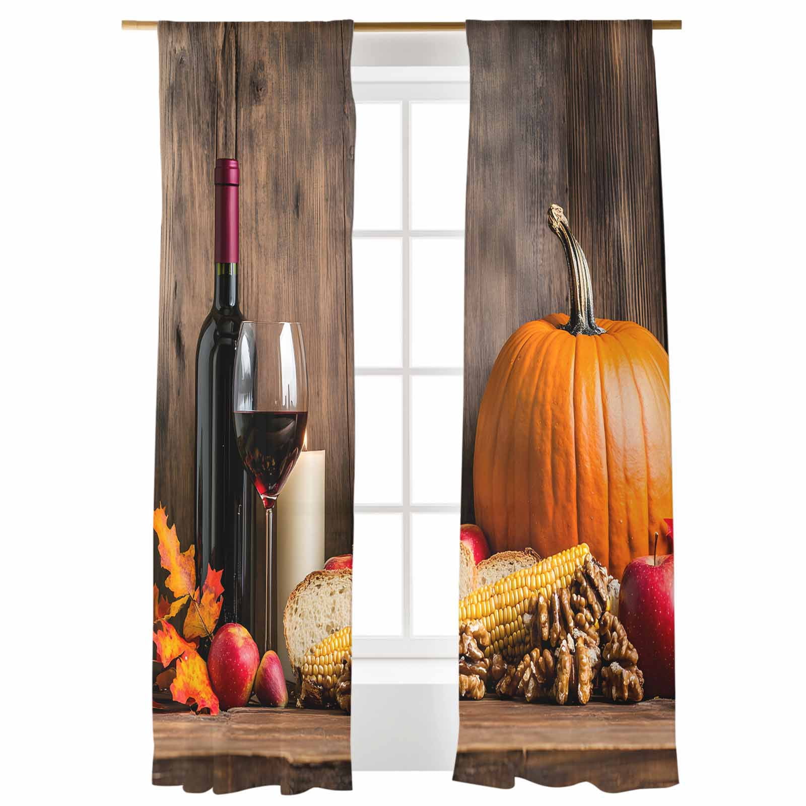 Wine Sheer Curtains 84 inches Long, Maple Leaf Grape Barrel Pumpkin ...