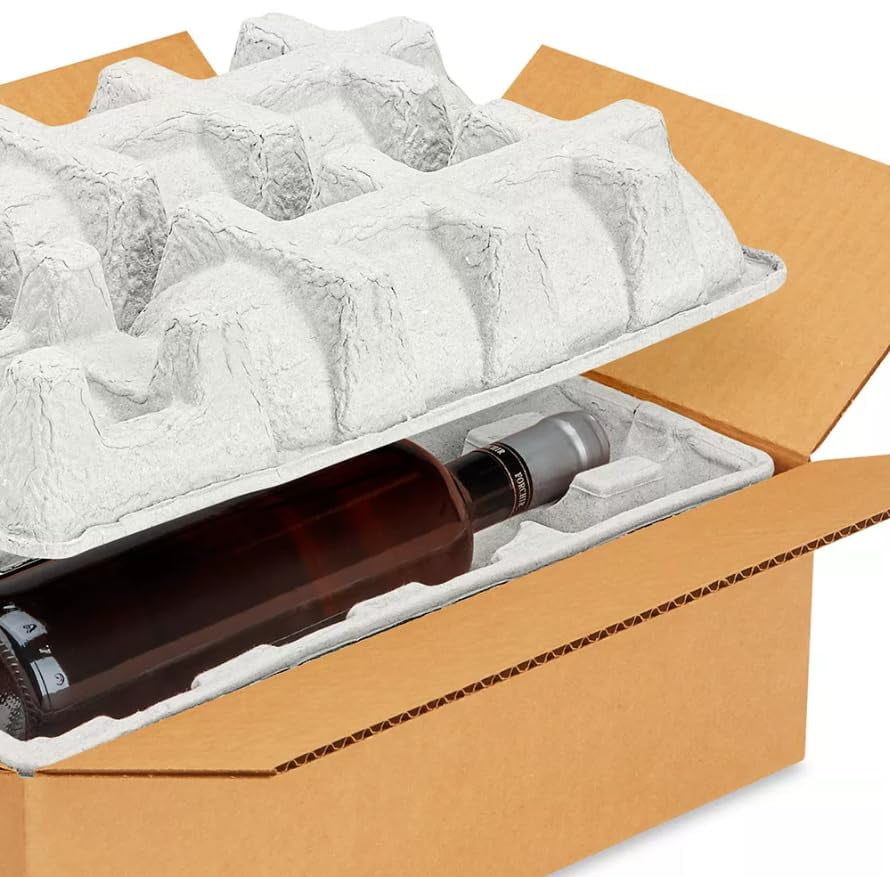 Wine Shipping Box (2 bottle) with Protective Trays, Biodegradable, Made ...