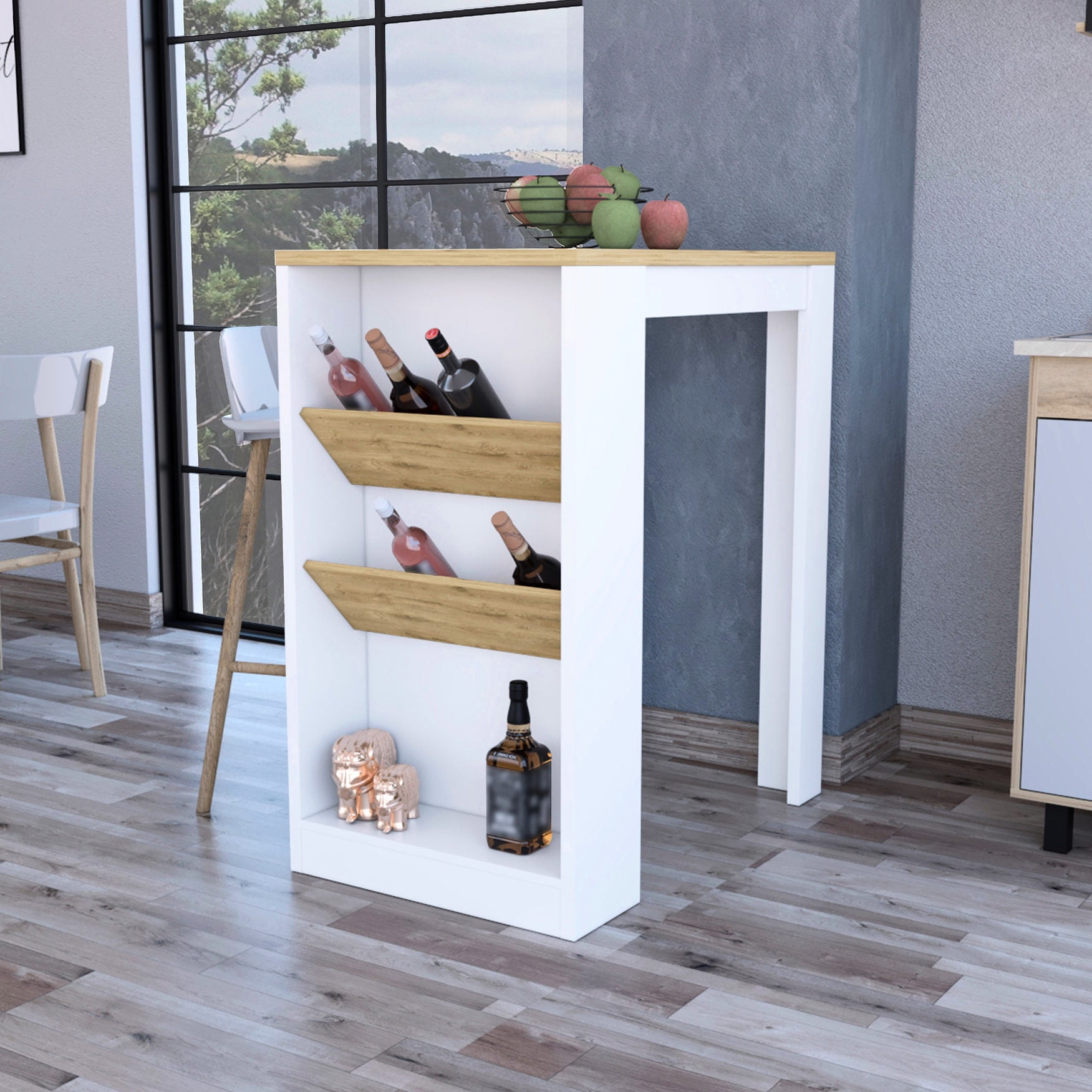 Wine Storage Kitchen Island Unit / MDF Material, Macadamia Tone, Sturdy ...