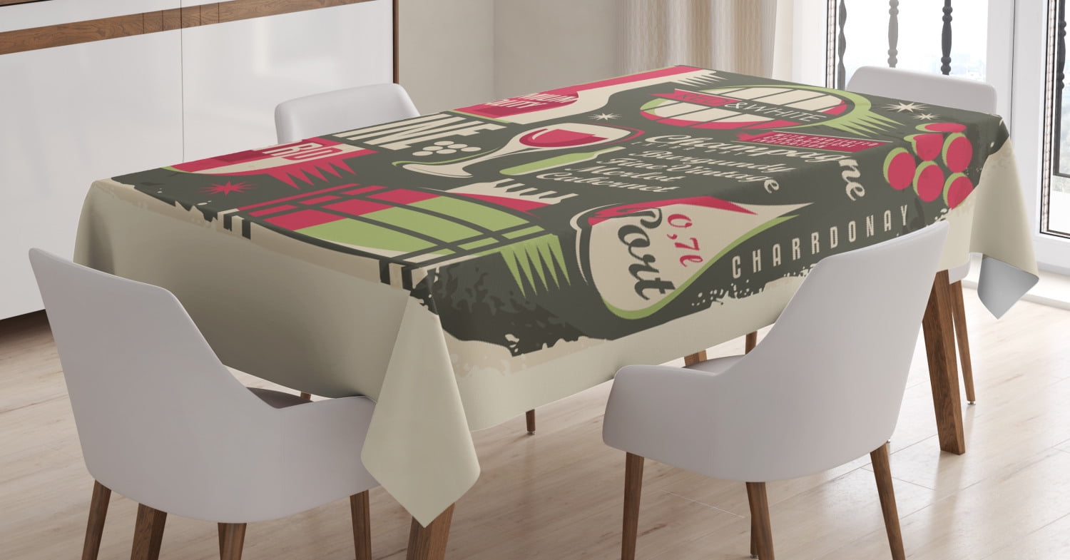 Wine Tablecloth, Retro Poster Pattern with Alcoholic Hard Drinks ...