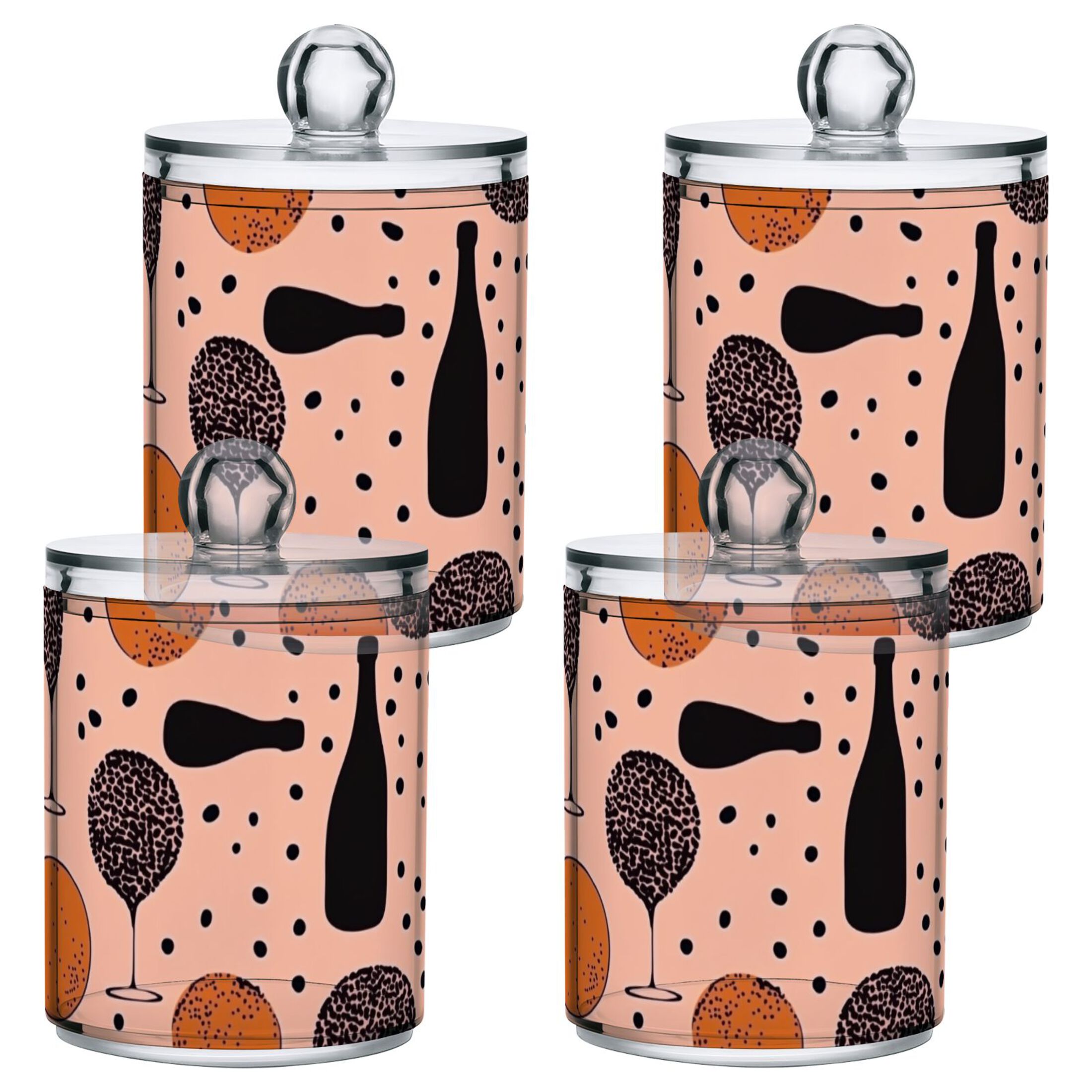 Wine Themed Pattern Bathroom Canisters Set of 4 Translucent Plastic ...