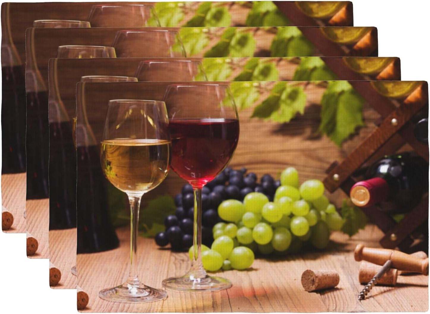 Wine Themed Placemats Set of 4 Red and White Wine Glasses Bottle and ...