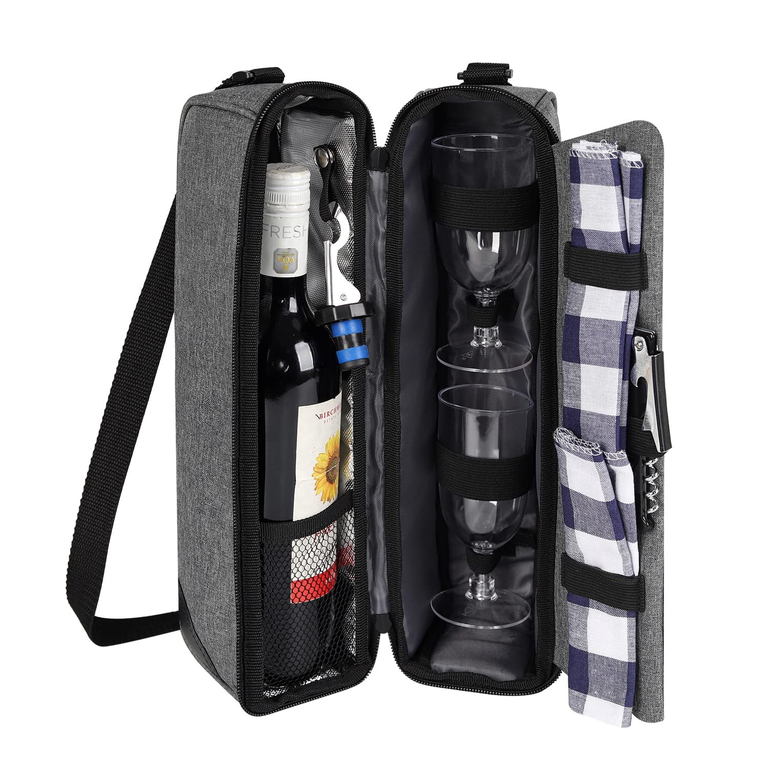 Wine Tote Bag with Cooler Compartment，Picnic Set Carrying Two Sets of ...