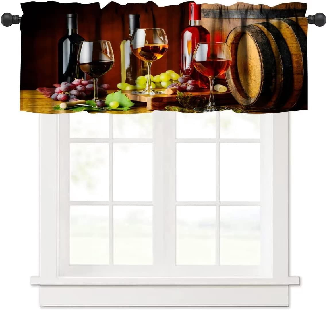 Wine Valance Curtain, Vintage Barrel Red Wine on Table Glasses Wine ...