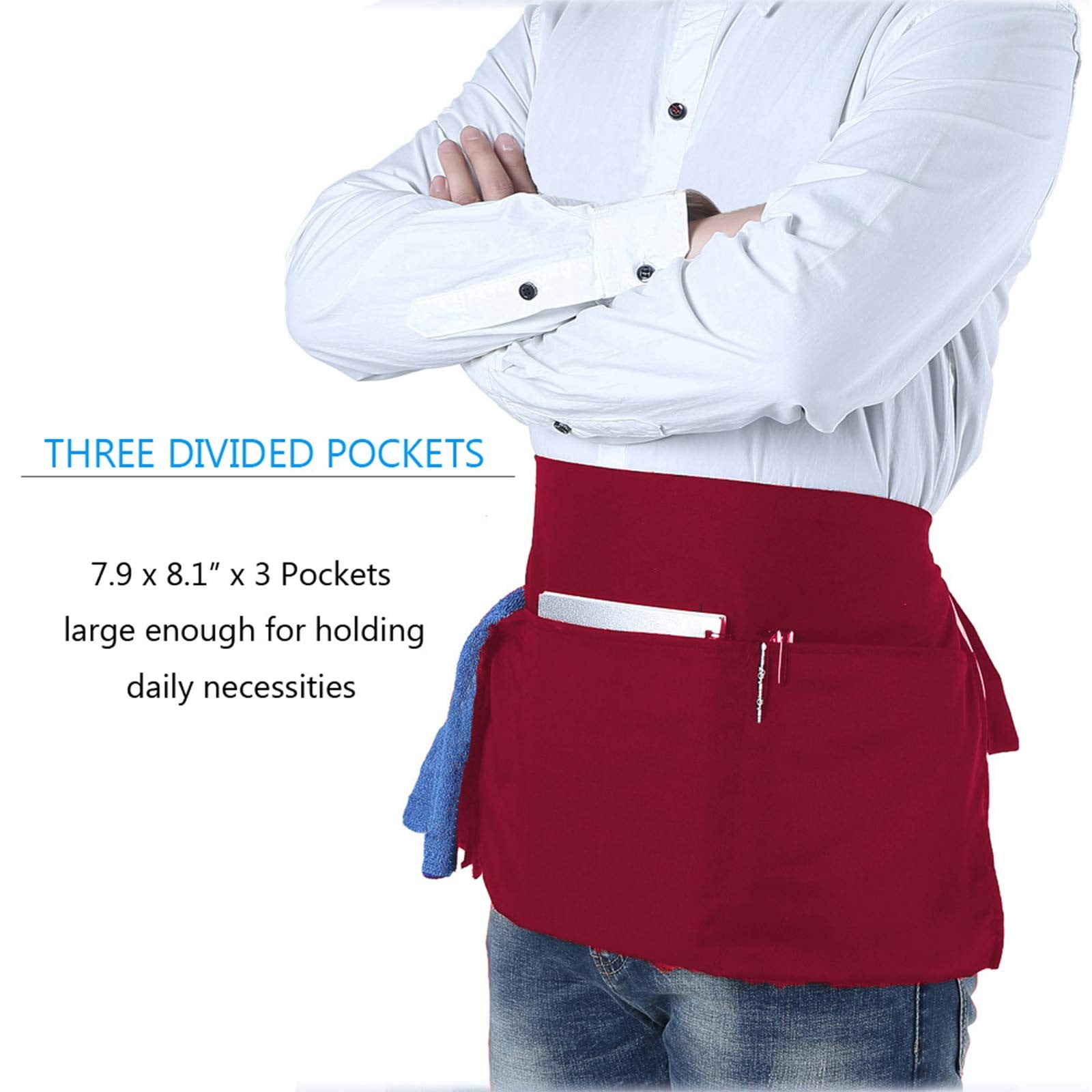 Wine Waitress Waiter Server Short Aprons - Waist Apron with 3 Pockets ...