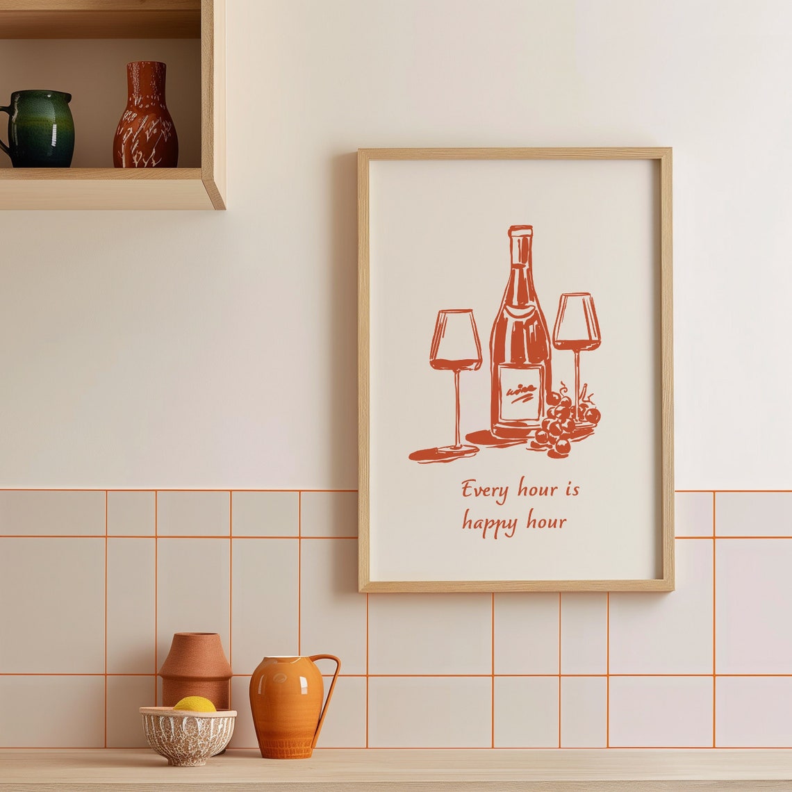 Wine Wall Art Print, Alcohol, Minimalist Retro Wall Art, Hand Drawn Art ...