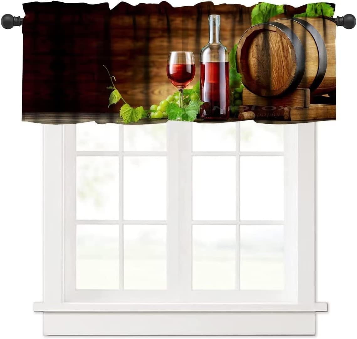 Wine Window Valance Curtain, Wine Bottle and Glasses Vine with Vintage ...
