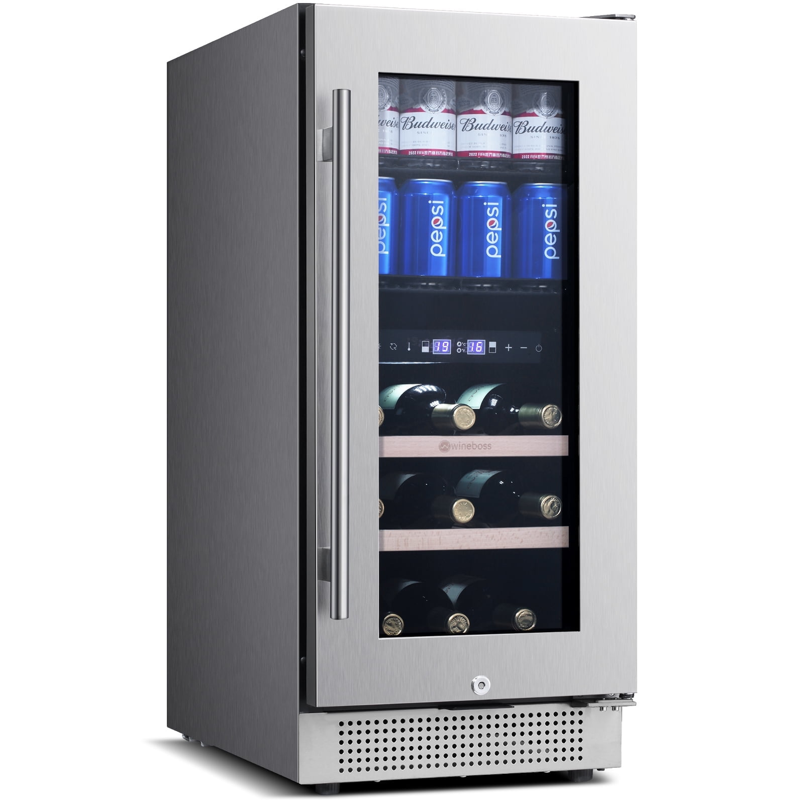 WineBoss 15 Inch Wine and Beverage Refrigerator 13 Bottle & 48 Cans ...