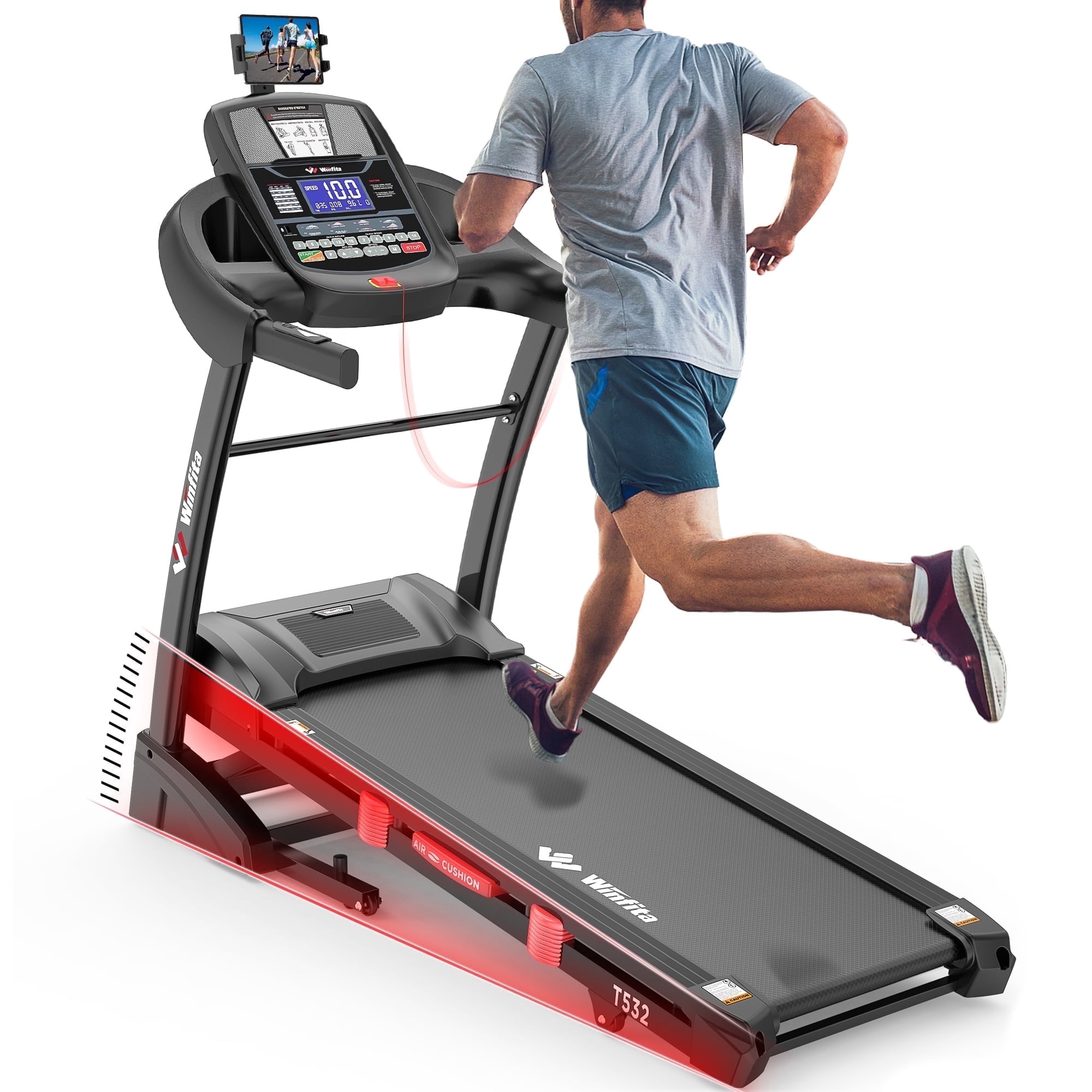 Winfita Foldable Treadmill with Incline, 8MPH Quiet Treadmills for Home ...
