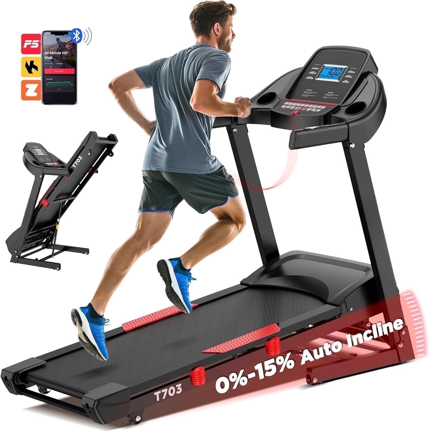 Winfita Treadmill with 15% Auto Incline, 300lbs Capacity, 4.0HP ...