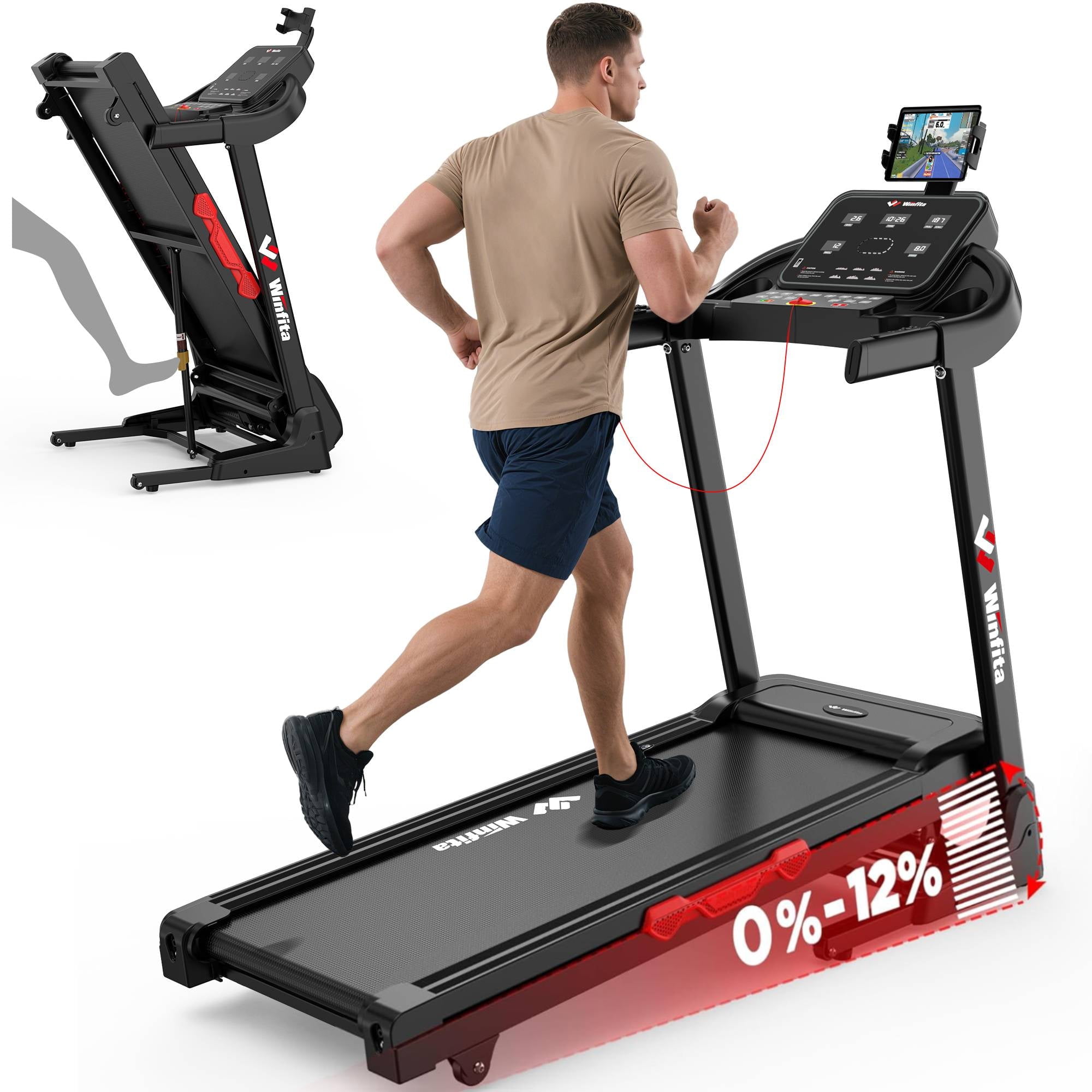 Treadmill with Auto Incline, 12% Incline Treadmill for Home, Compact ...