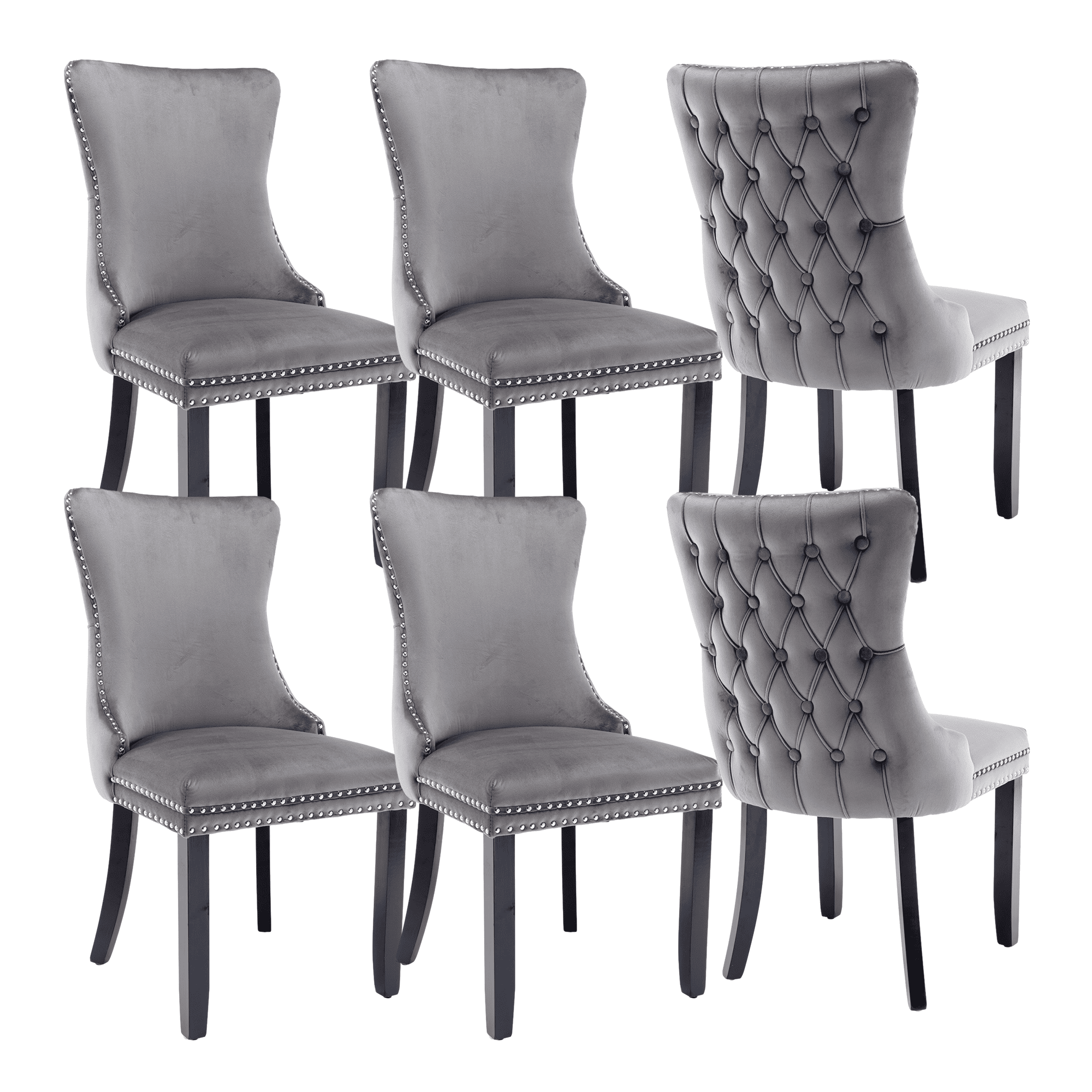 Modern Wing-Back Dining Chairs, Velvet Upholstered with Nailhead Back ...