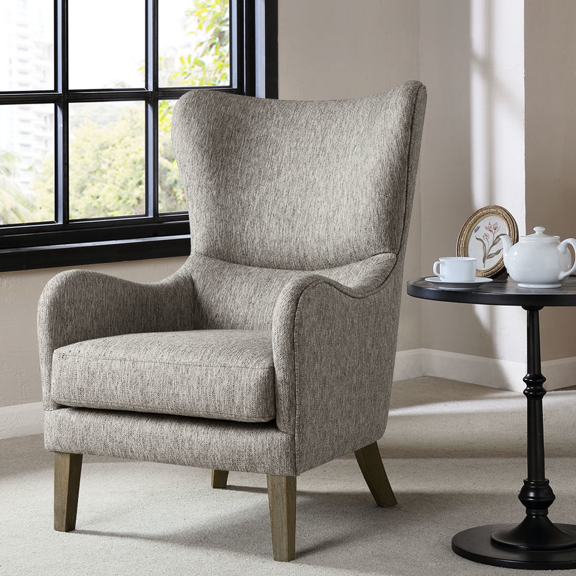 Wing Back Chair Swoop, Solid Wood Legs, Round Arm, High Foam Cushion ...