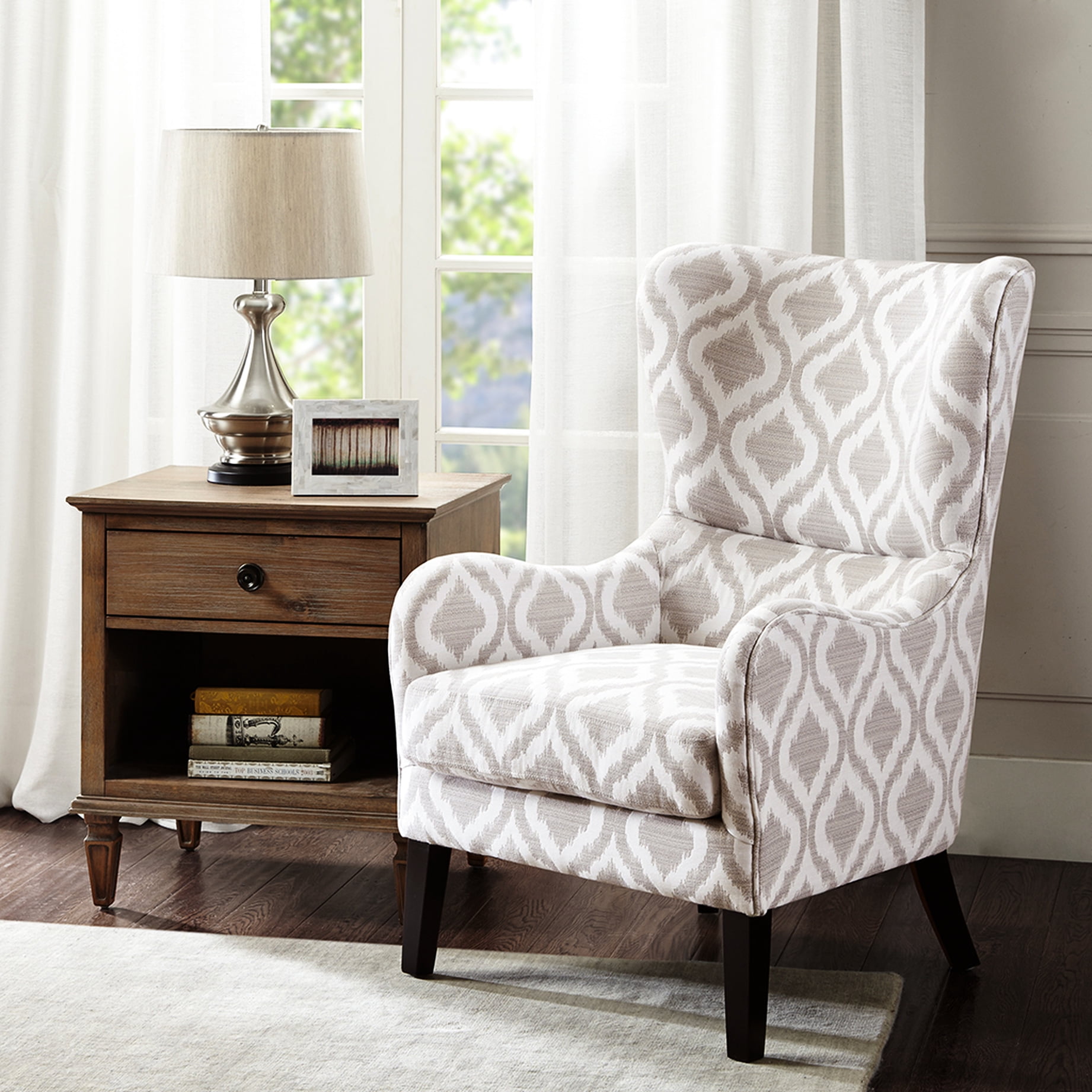 Wing Chair Swoop: Solid Wood Legs, Piping Edge, Back, Round Arm, Loose ...