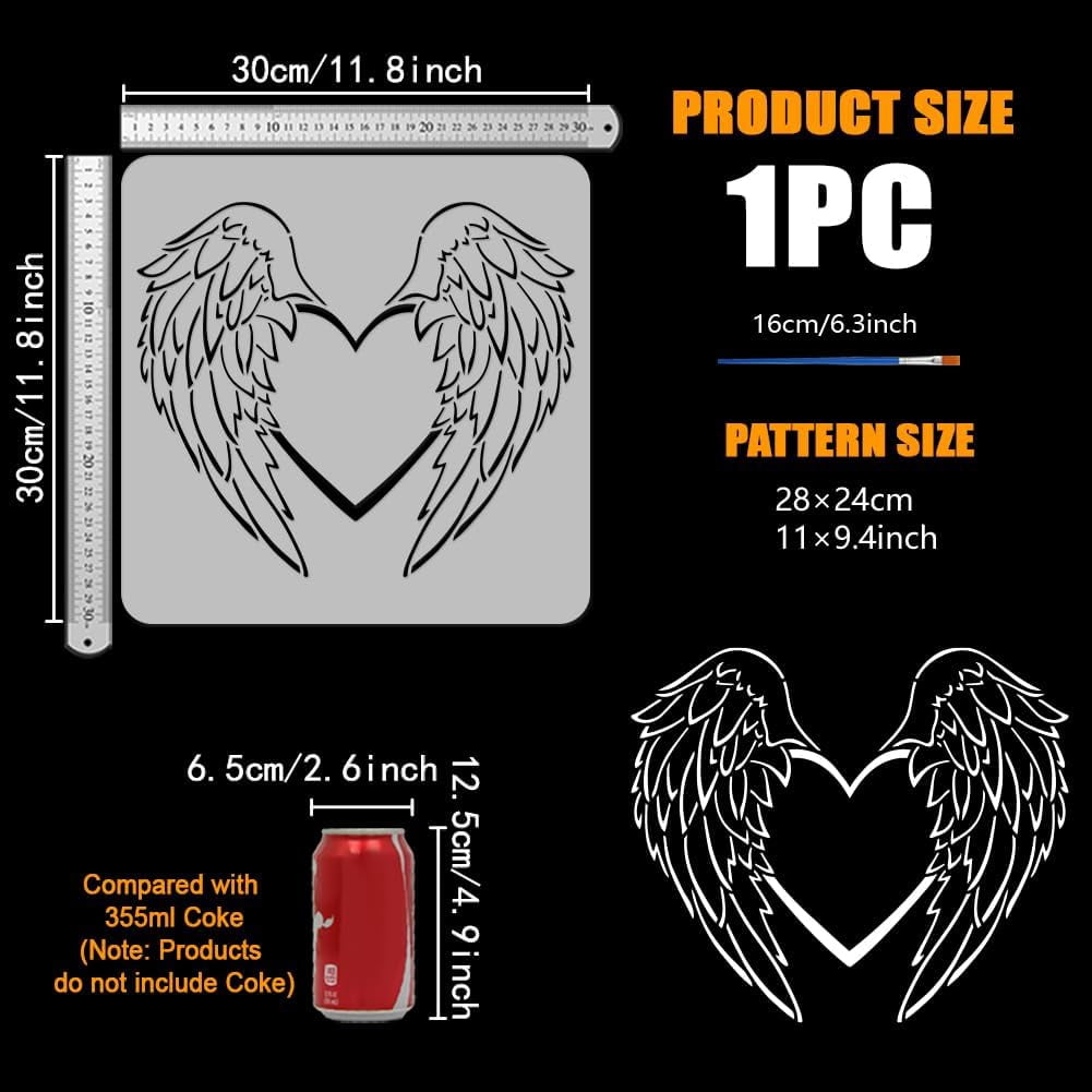 Wing Loving Painting Template with Brush 11.8x11.8inch Angel Wings ...