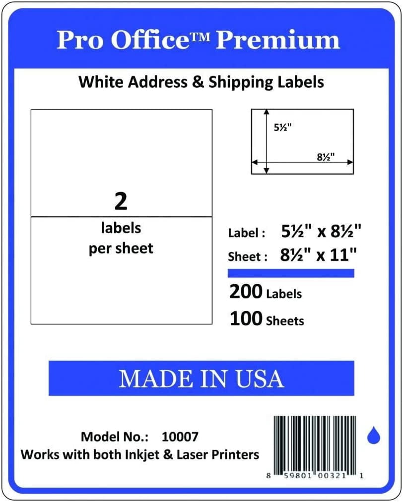 Wing Office Premium 200 Half Sheet Self-Adhesive Shipping Labels for ...