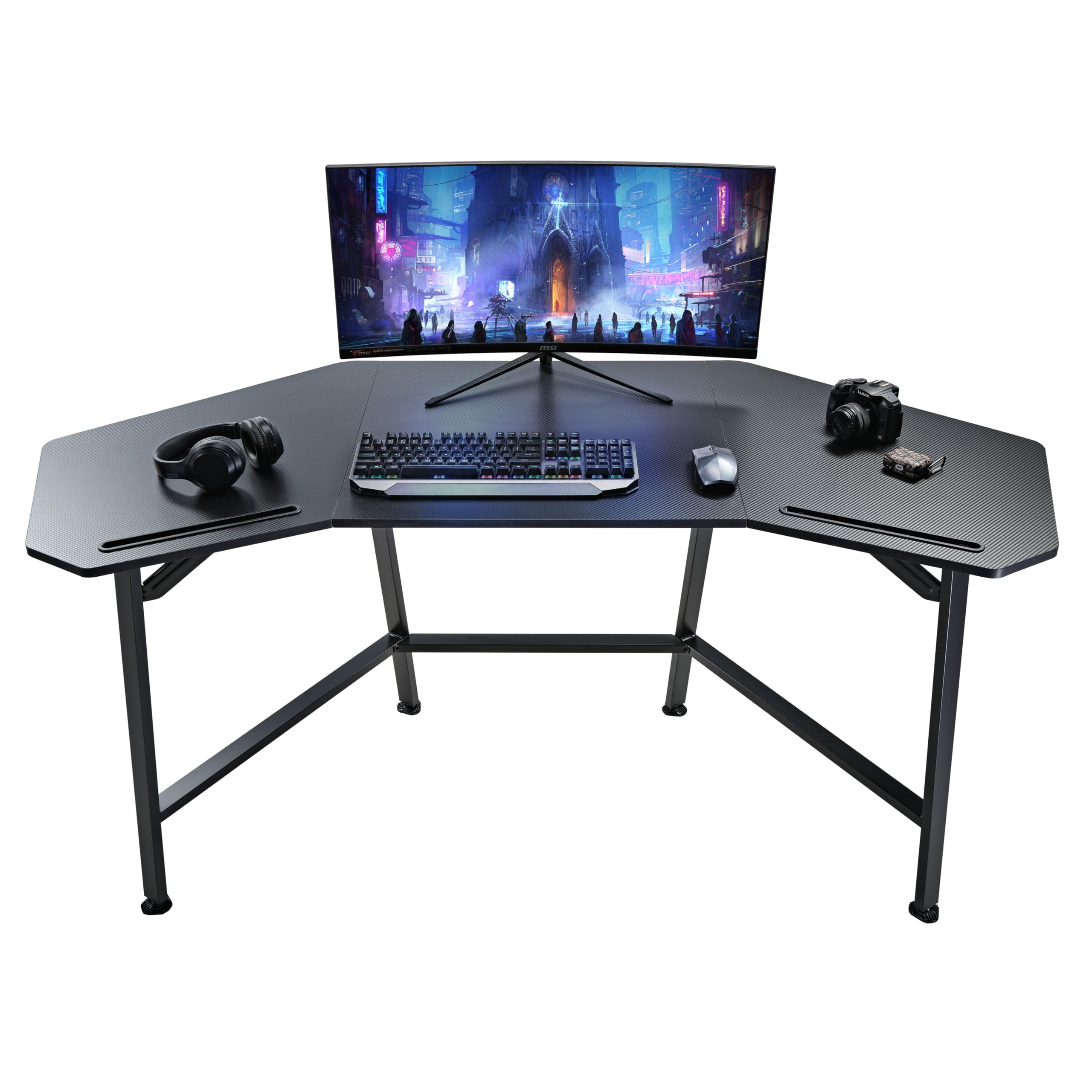 Wing Shaped 63 Inch Gaming Desk, Sturdy Computer Table for Gamers ...