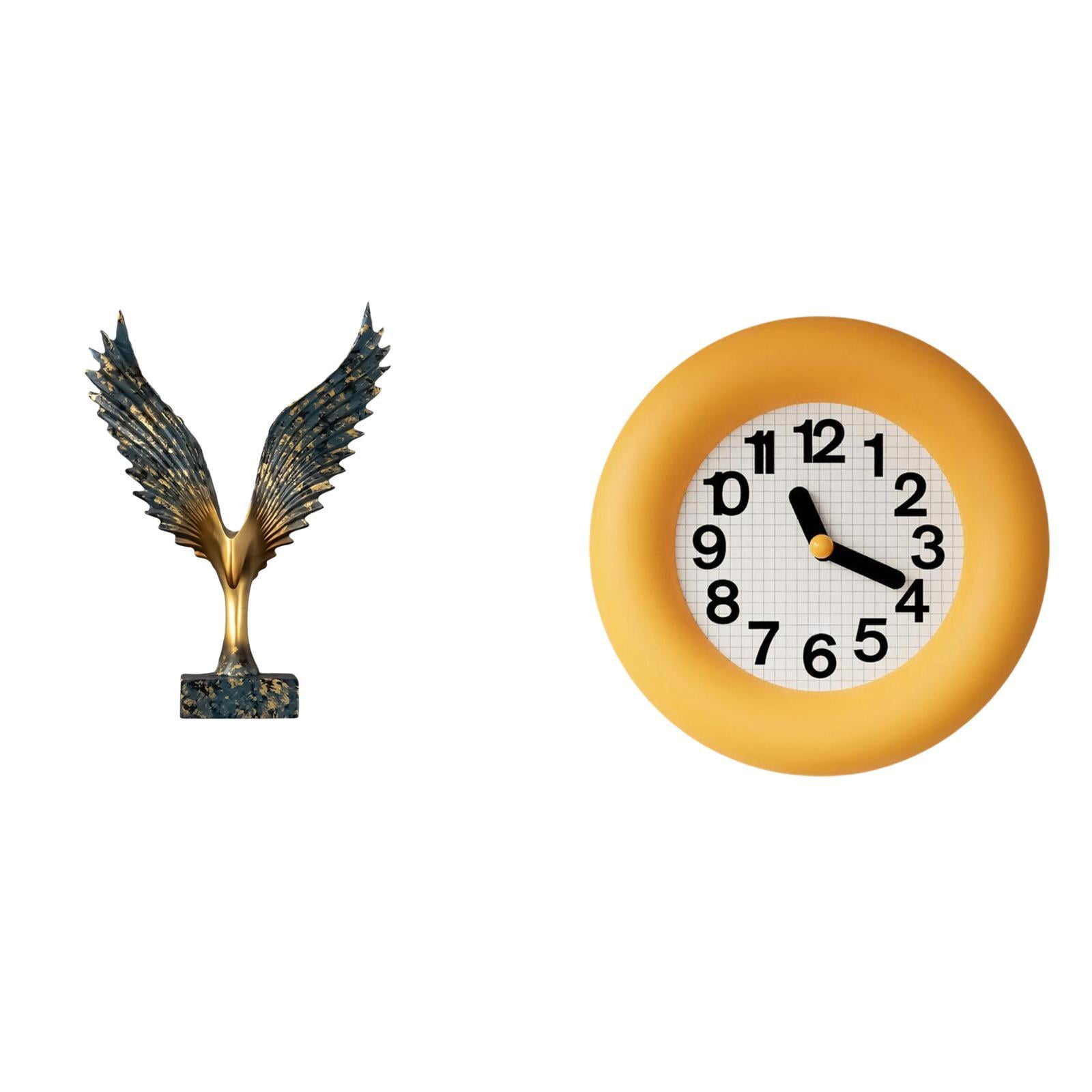 Wing Statue Wall Clock Sculpture Hand Painted Resin Material for Living ...
