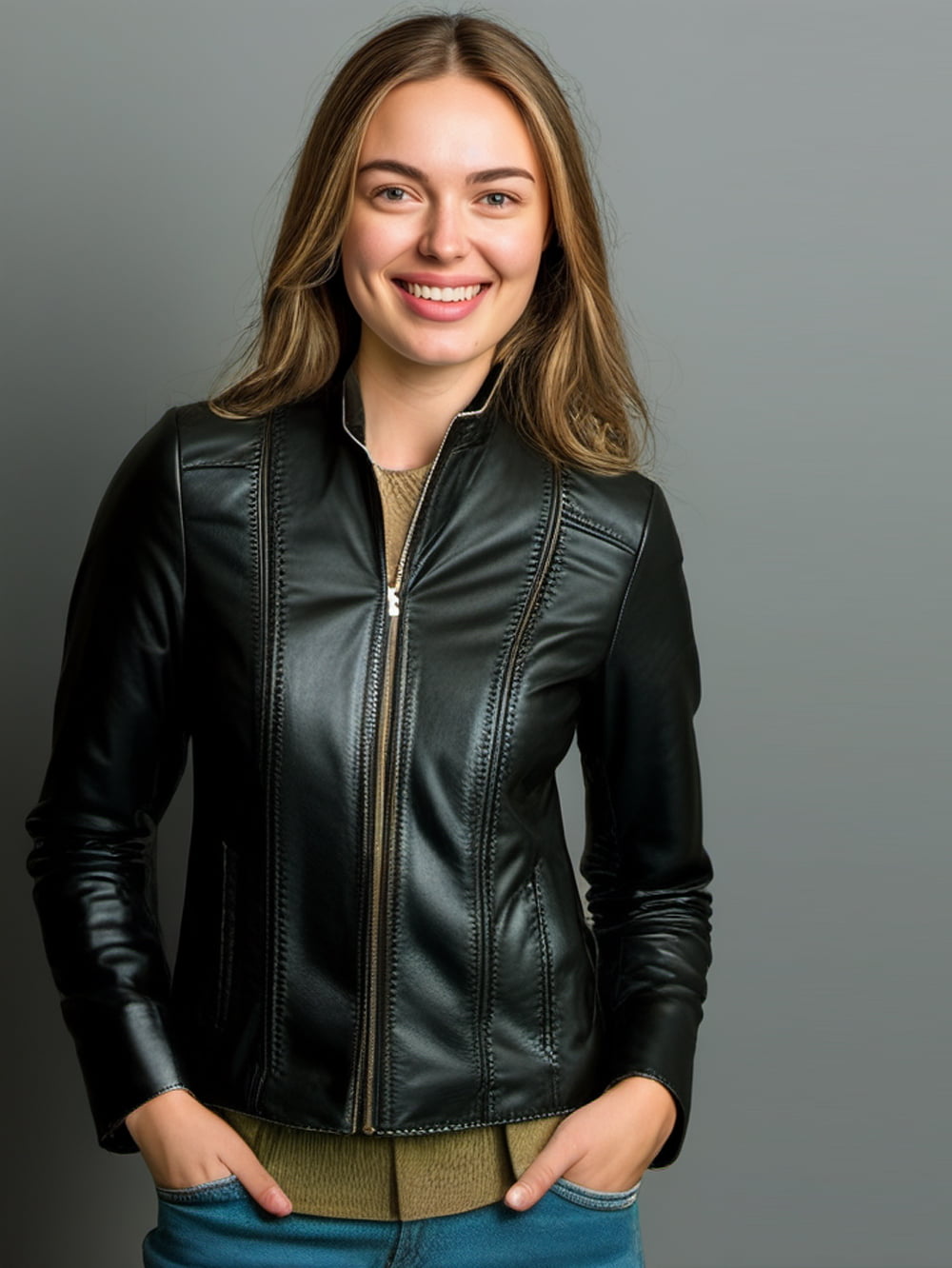 Wing Tip Collar Leather Jacket - Light Brown , S - Walmart.com