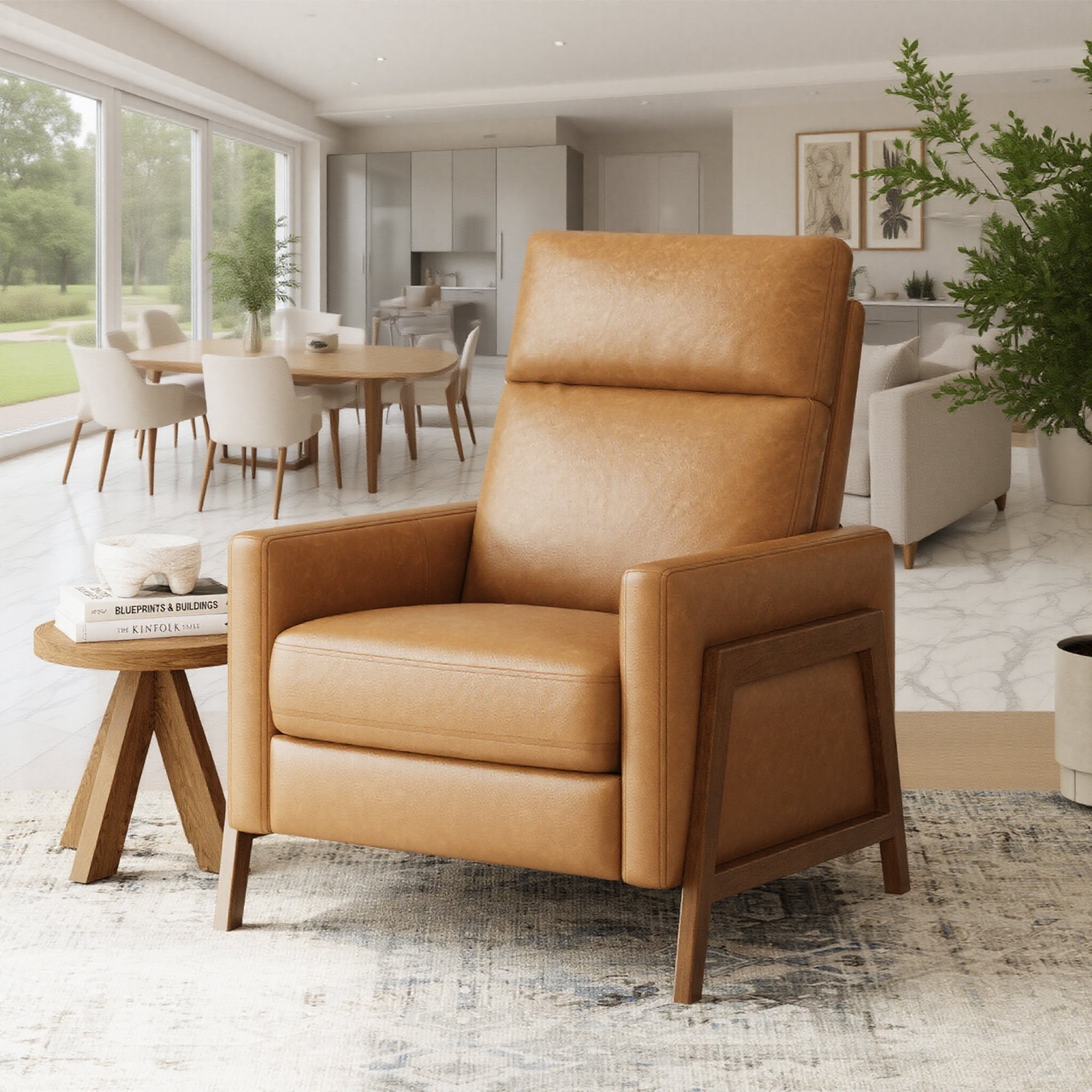 WingBack Recliner Chair, Comfy Armchair PU Leather Living Room Chairs ...