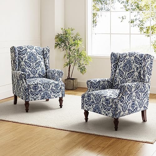 Wingback Accent Chairs Set of 2 with Floral Pattern Design, Traditional ...