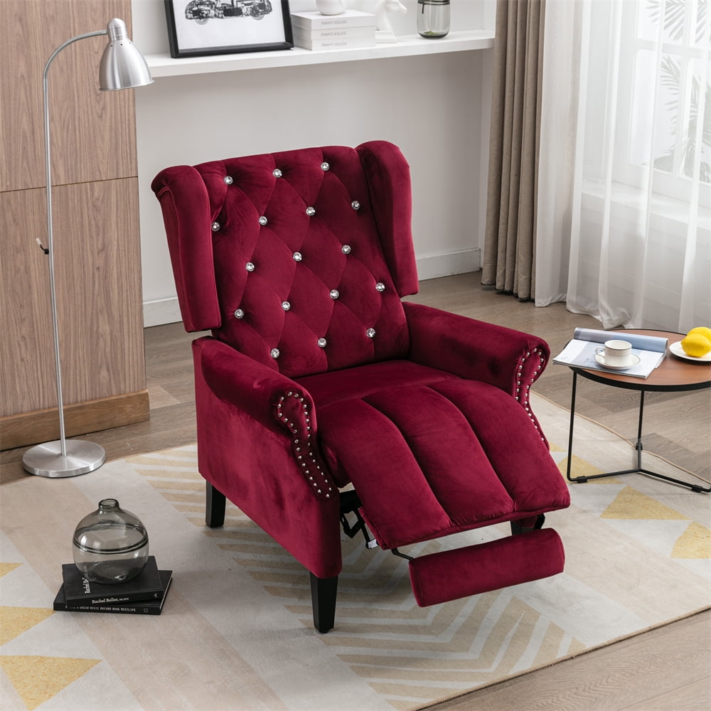 Wingback Armchair Accent Chair, Push Back Recliner Chair with Diamond ...