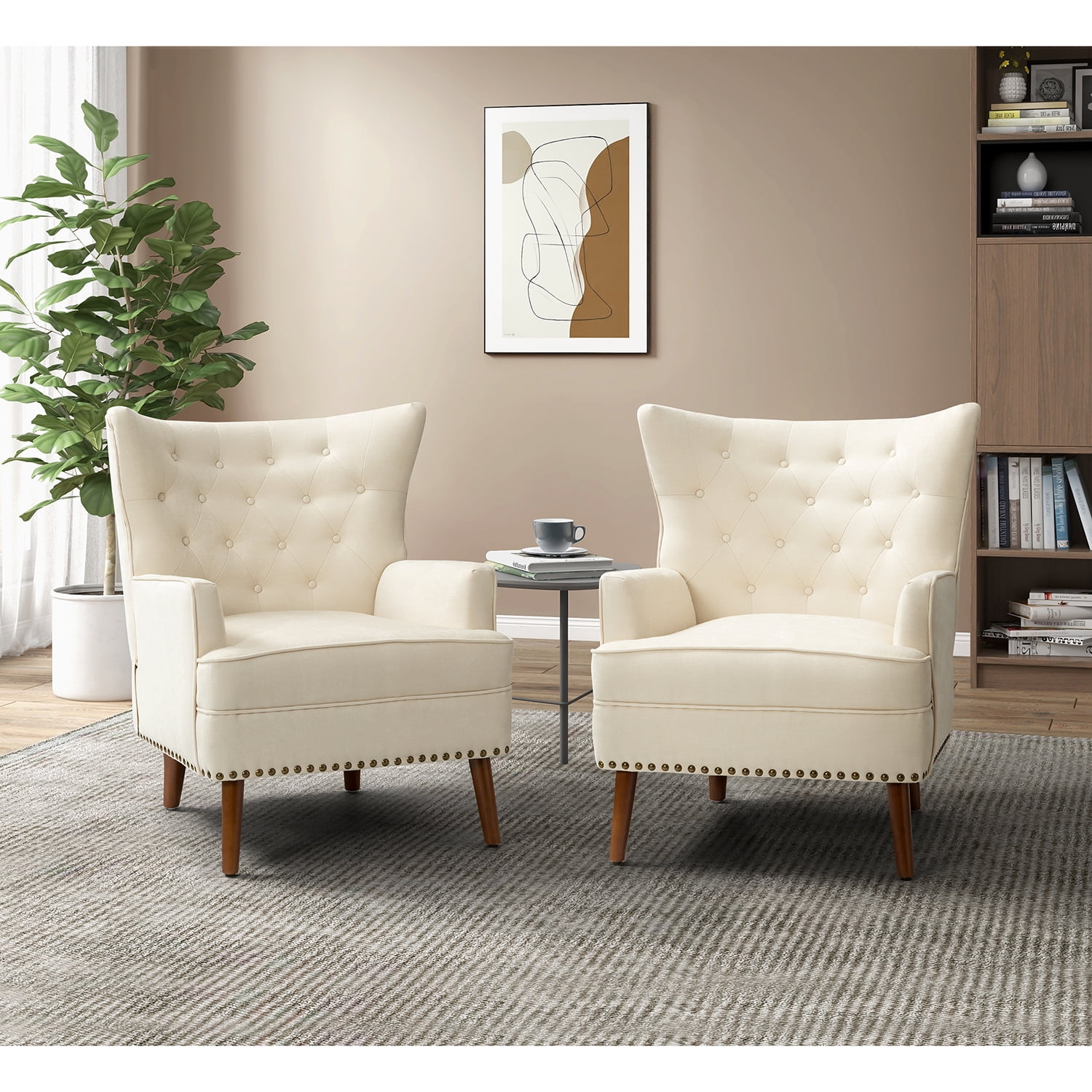 Wingback Armchairs Set of 2 Upholstered Single Lounge Sofa Reading Chair Living Room Bedroom ...