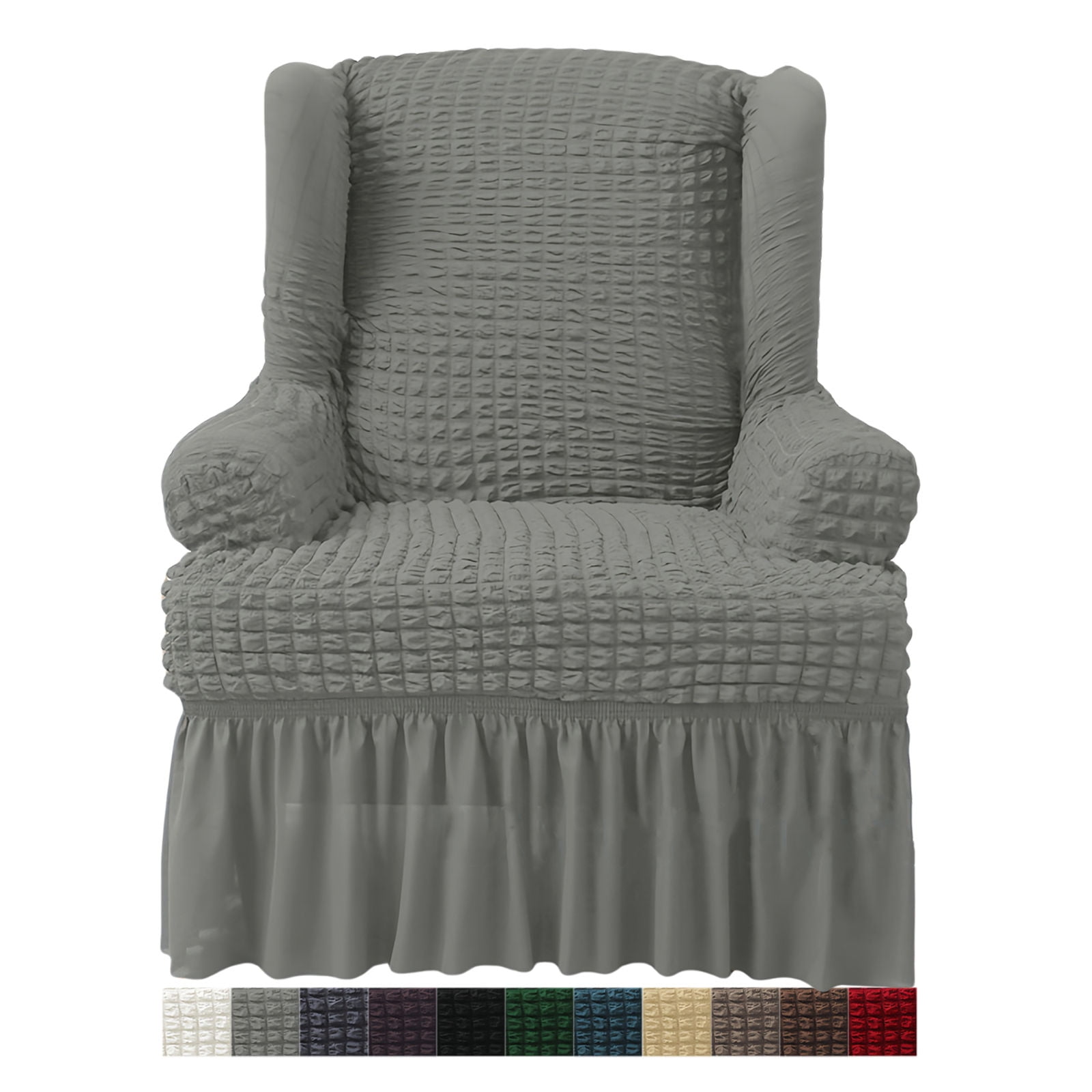Wingback Chair Covers With Skirt,Stretch Seersucker Slipcovers 1 Piece ...