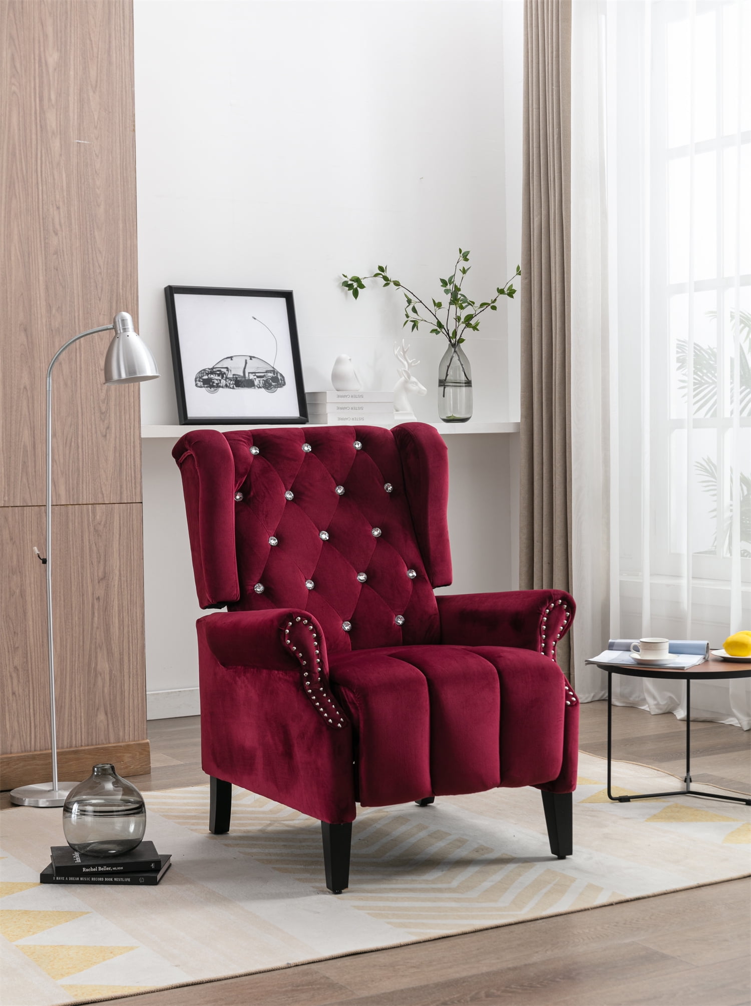 Wingback Chair, Diamond Tufted Upholstered Push Back Recliner Chair ...