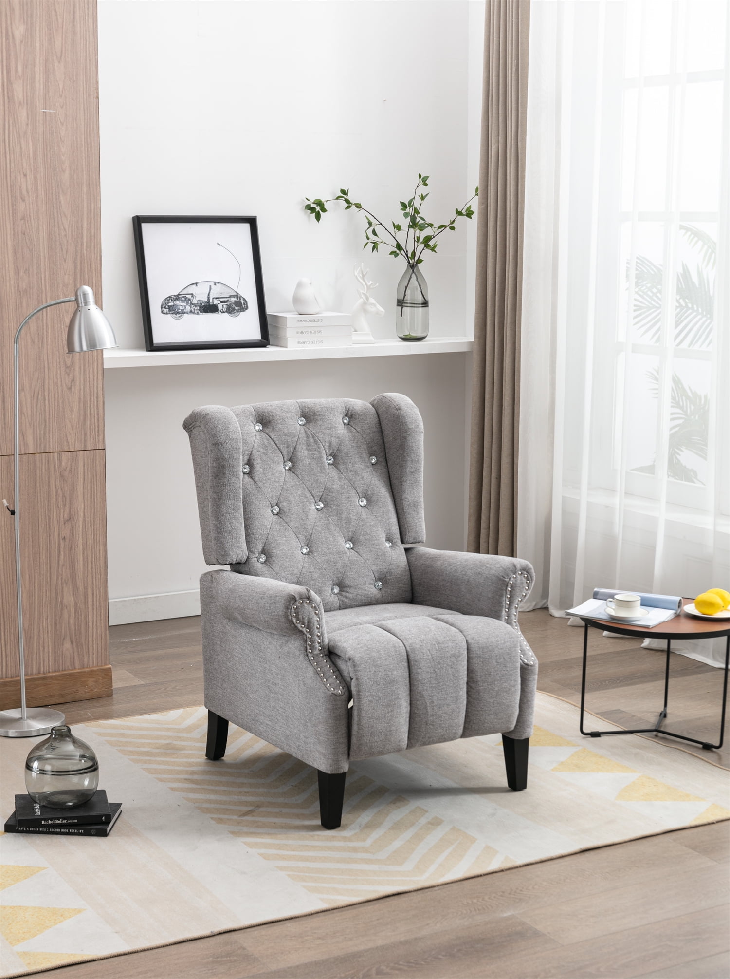 Wingback Chair, Diamond Tufted Upholstered Push Back Recliner Chair ...