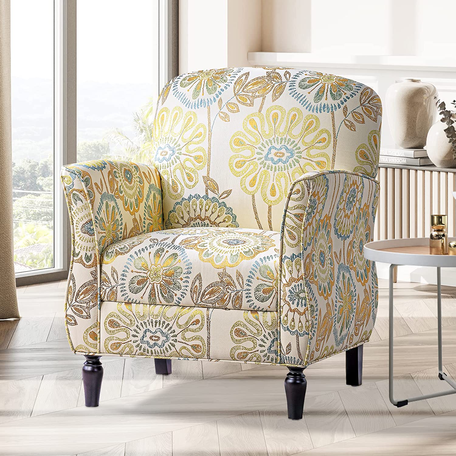 Wingback Chair Floral Club Chair Accent Living Room Chairs Fabric ...