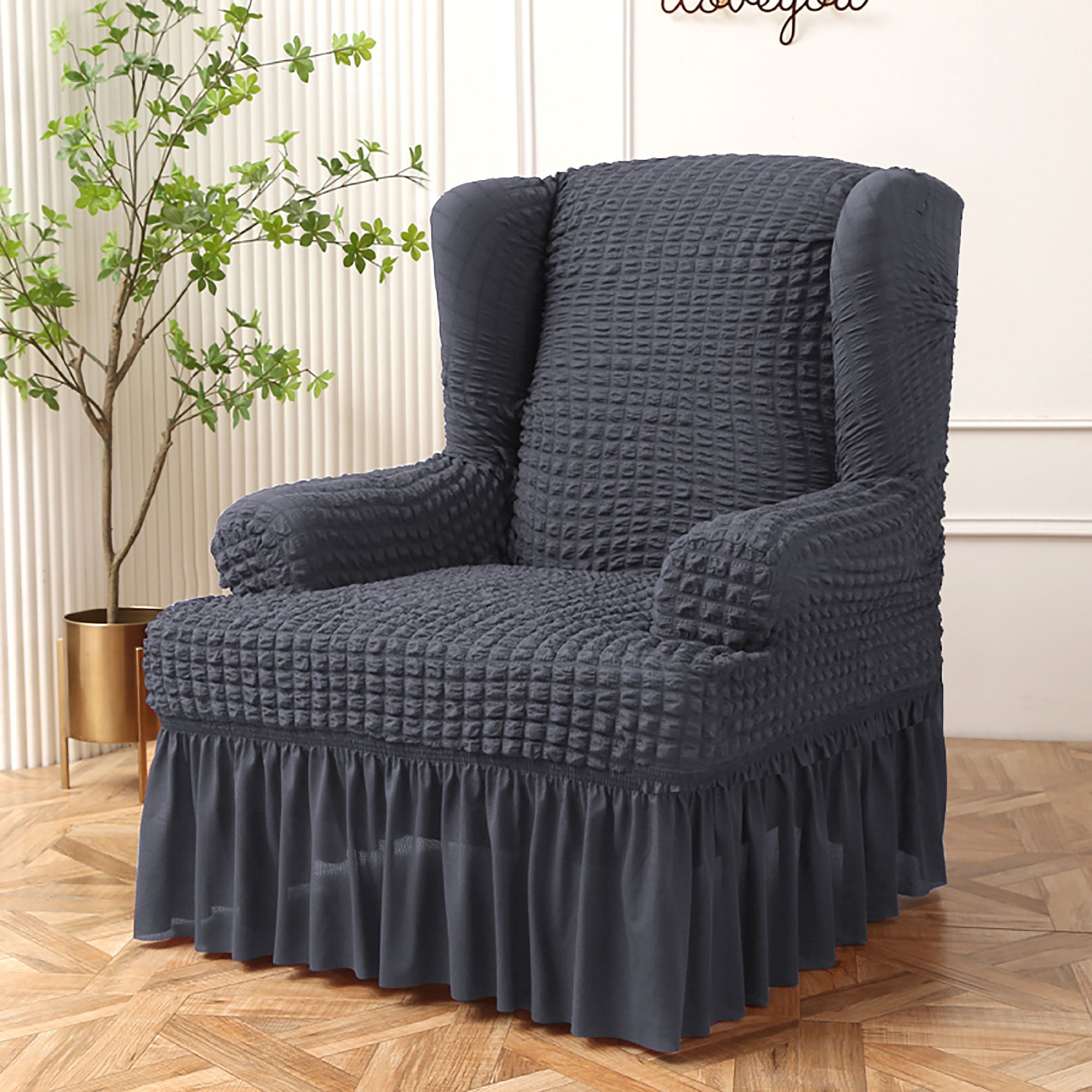 Wingback Chair Slipcover 2 Piece Spandex Fabric Stretch Washable ...