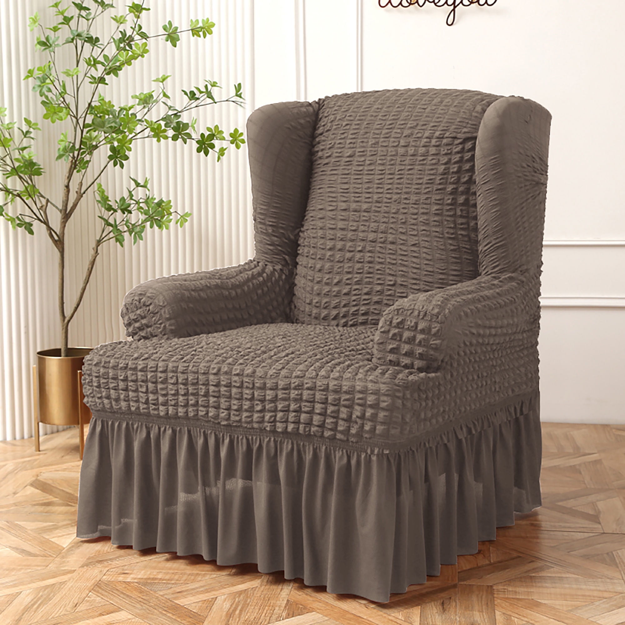 Wingback Chair Slipcover 2 Piece Spandex Fabric Stretch Washable ...