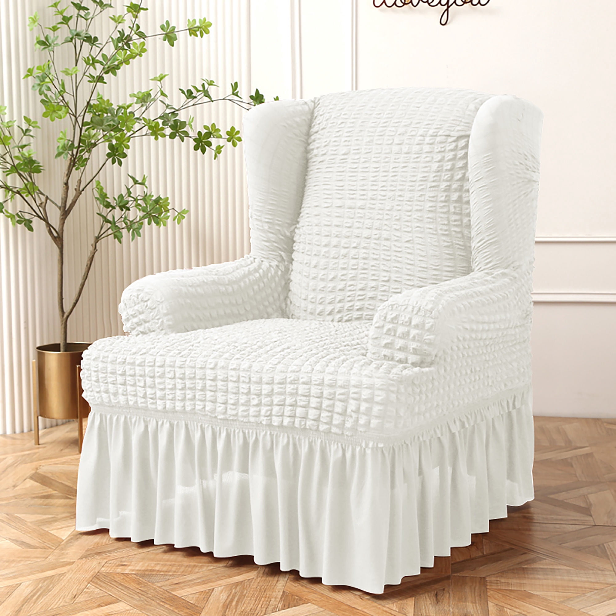 Wingback Chair Slipcover 2 Piece Spandex Fabric Stretch Washable ...