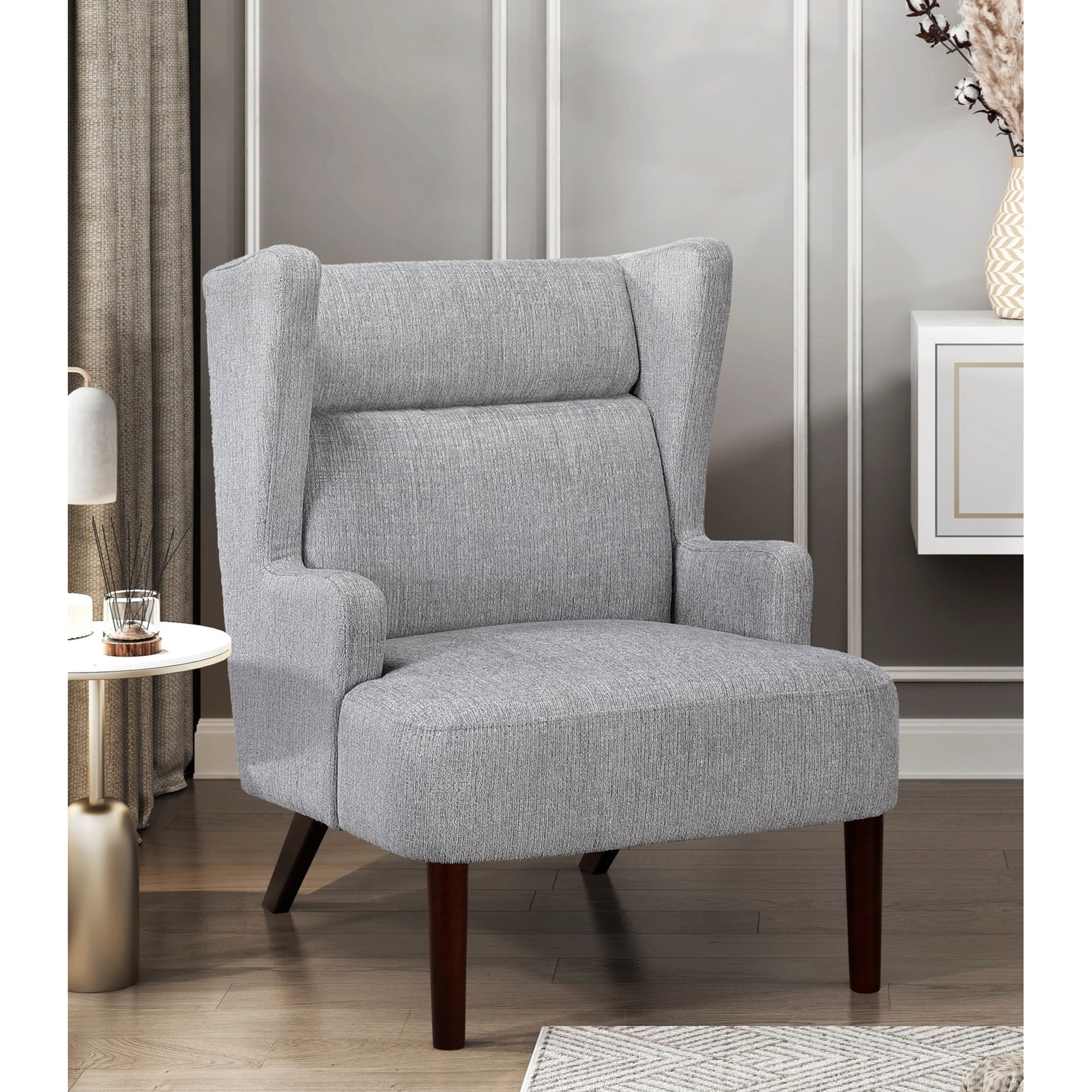 Wingback Chair in Grey Chenille | Plywood Structure, Easy Setup | 42.75 ...