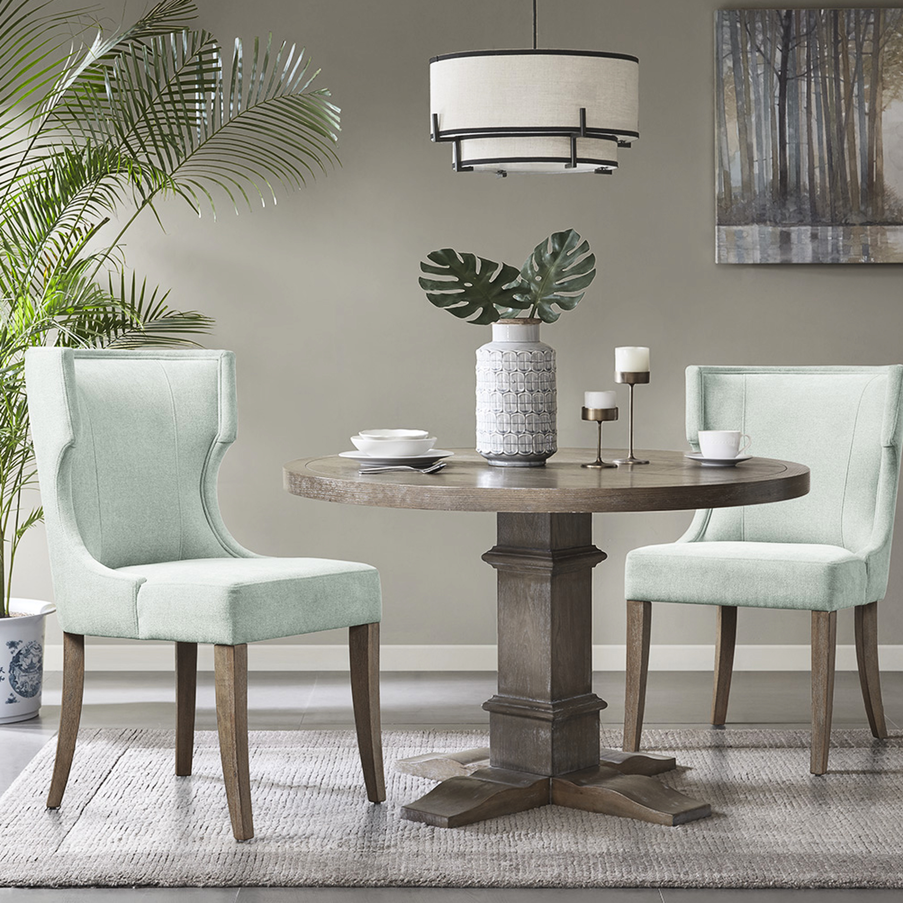 Wingback Design Dining Chair, Sage Upholstery, Solid Wood Legs, 22"w X ...