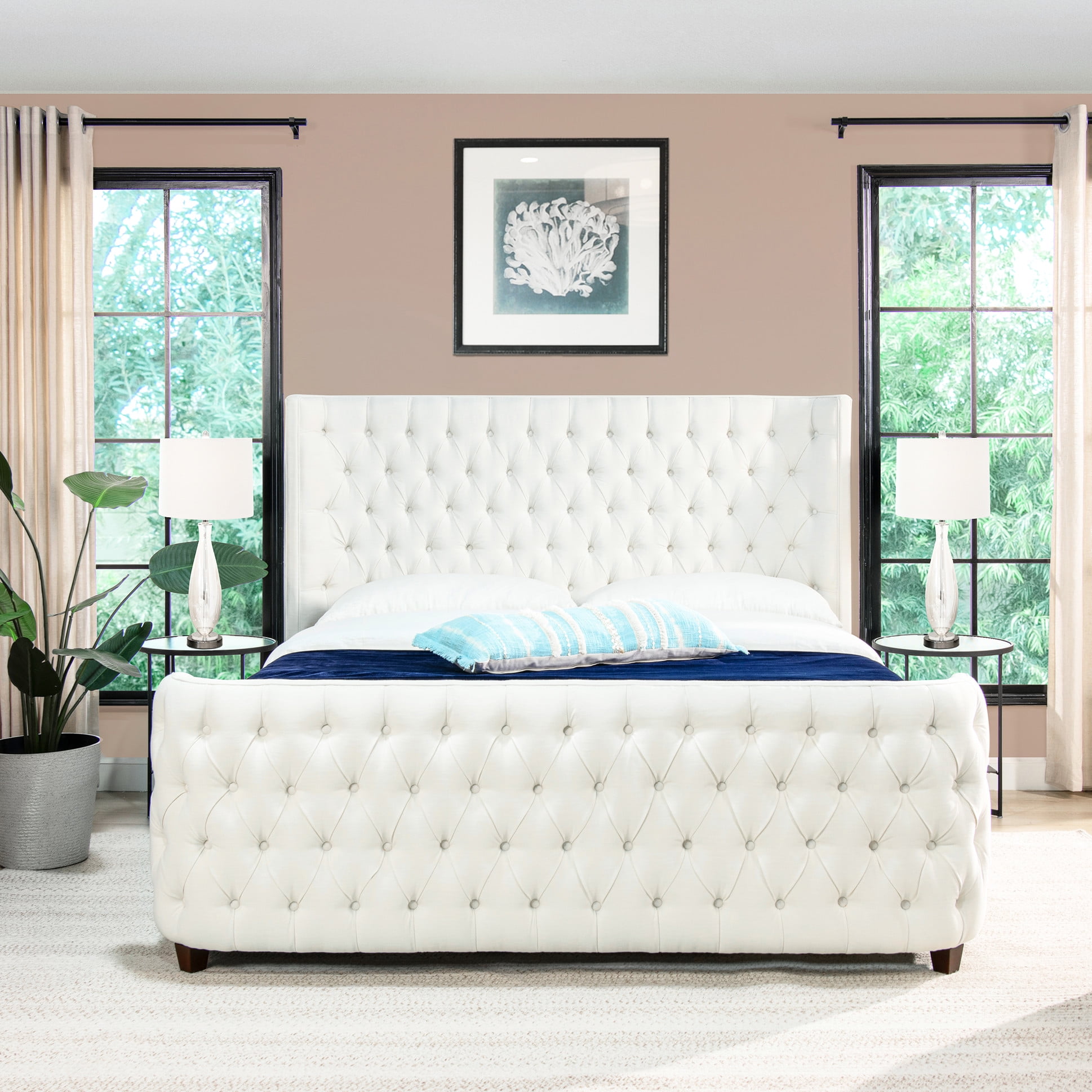 Wingback King Bed With Headboard And , Antique White Touch In For ...